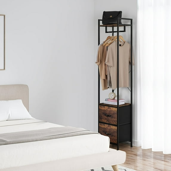 Freestanding Clothes Rack with Drawers - Narrow Space-Saving Metal Coat ...