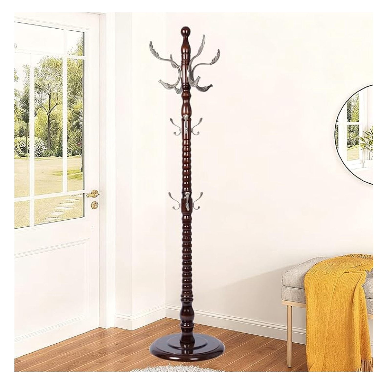 Freestanding Coat Rack with 14 , Sturdy Wooden Hall Tree for Entryway ...