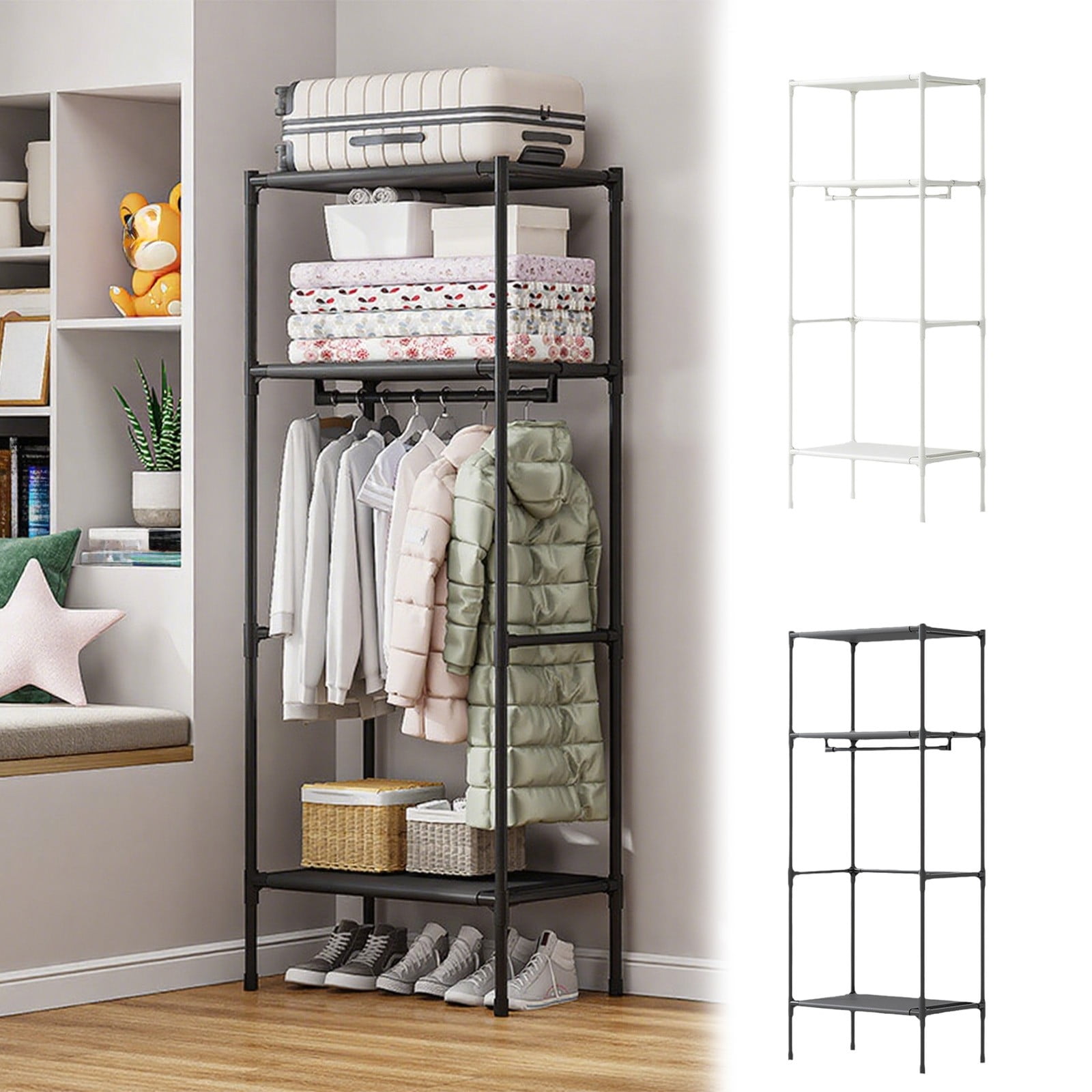 Freestanding Coat Rack Closet Organizer Hall Tree | Steel Frame Corner ...