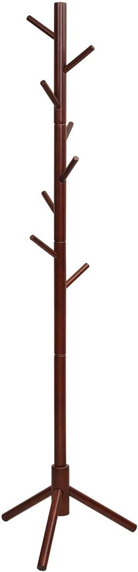 Freestanding Coat Rack, Rubber Wood Coat Stand with 8 Hooks, Height ...