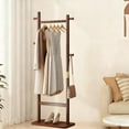 Freestanding Coat Rack Stand, Solid Wood Clothes Rack with Shoe Storage ...