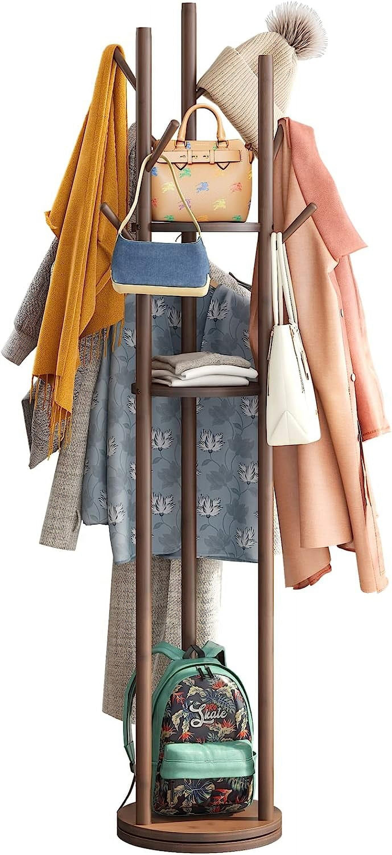 Freestanding Coat Rack Stand with 8 Hooks, Bamboo Wood Coat Tree for ...