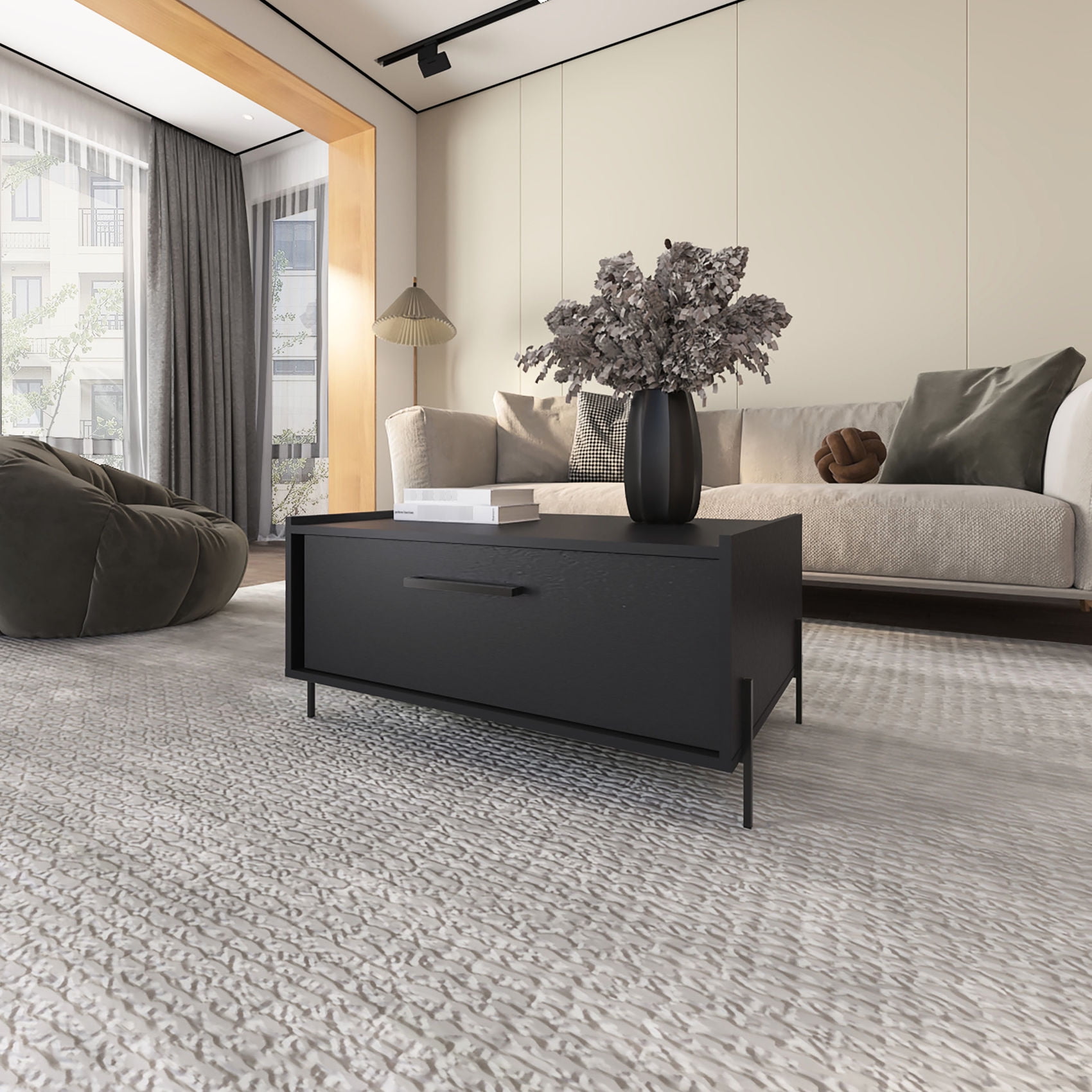 Freestanding Coffee Table / Open Storage with Flip - Down Door ...