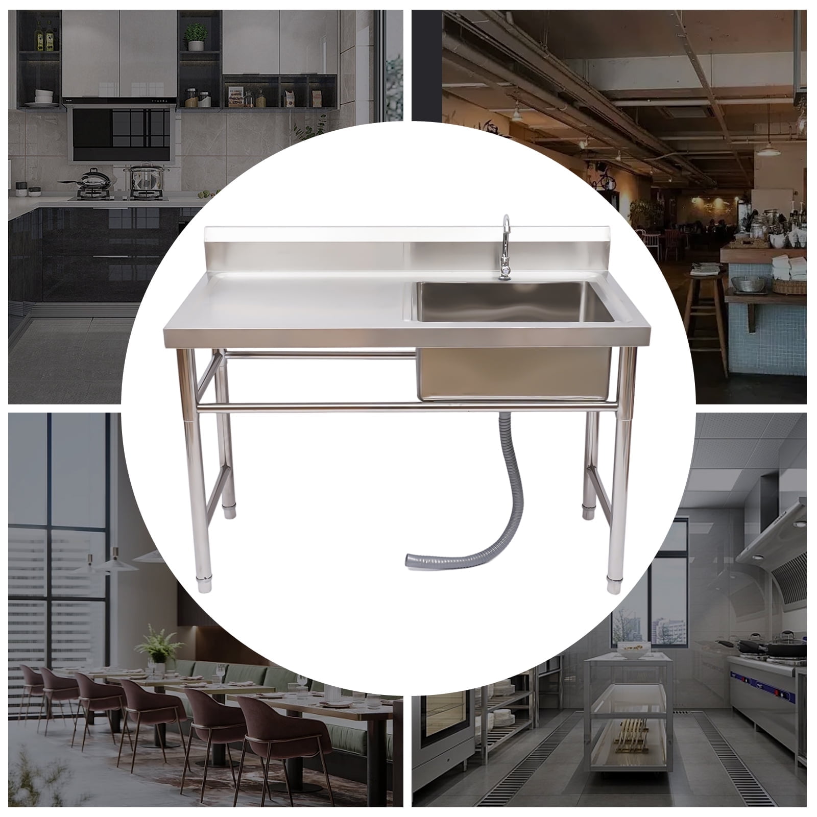 "Outdoor Stainless Steel Utility Sink Set, Commercial Kitchen Prep ...