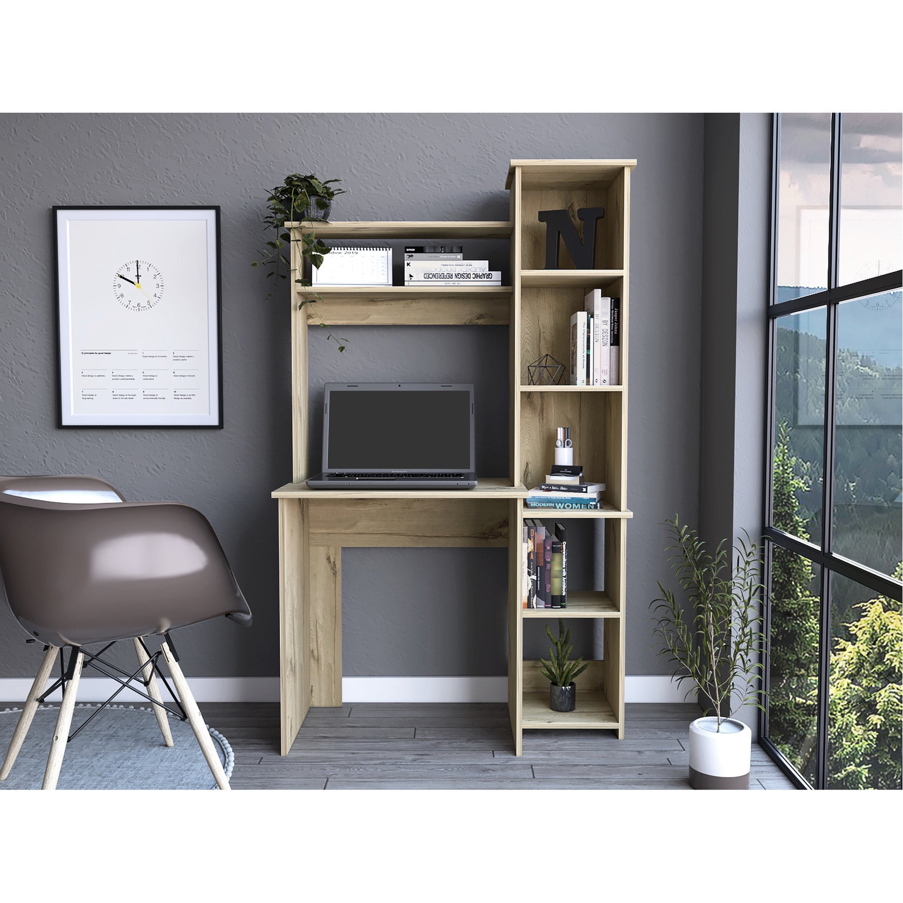 Freestanding Design - Side Bookcase Storage - Office Desk for Study ...