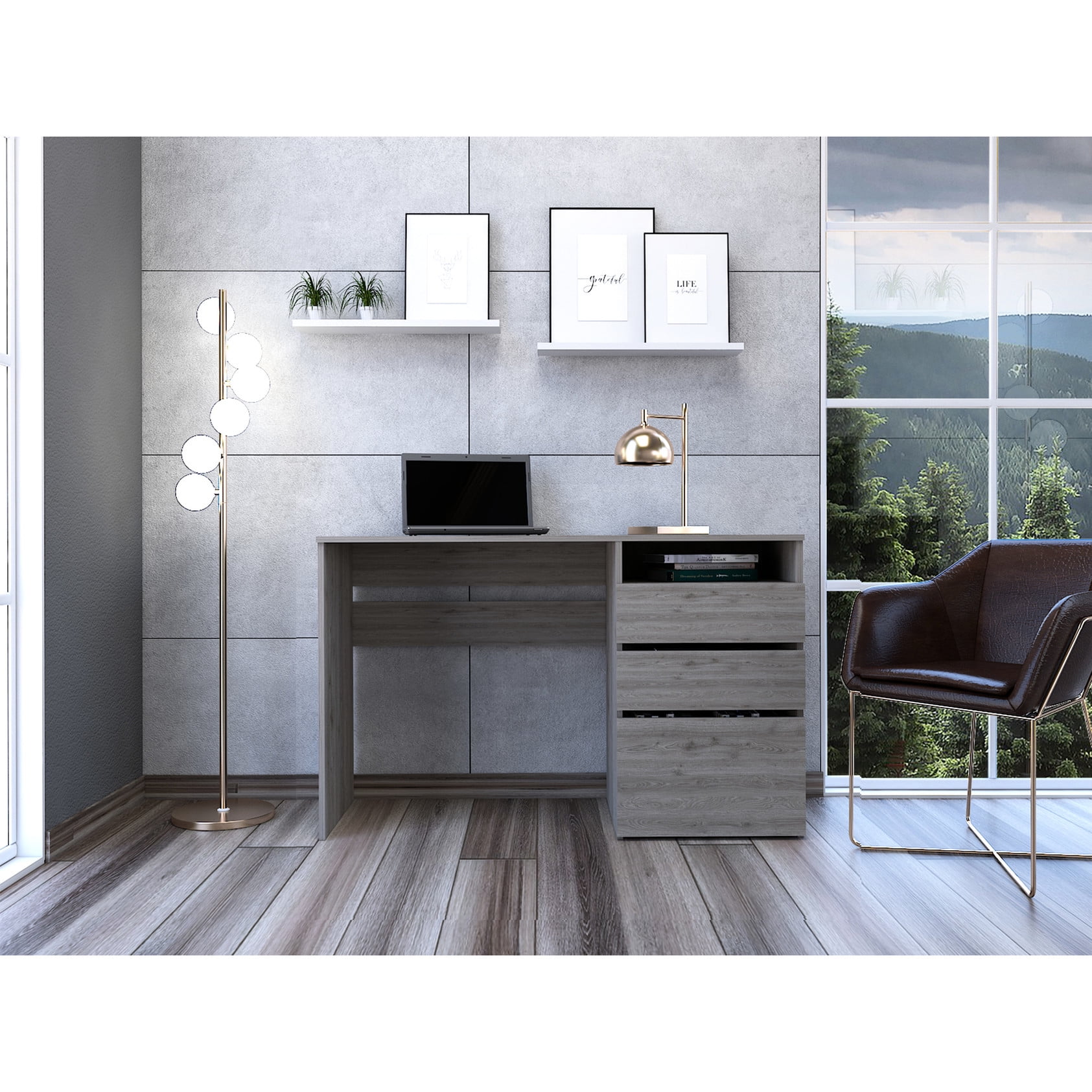 Freestanding Desk with Shelves | Suitable for Office Work | Features a ...