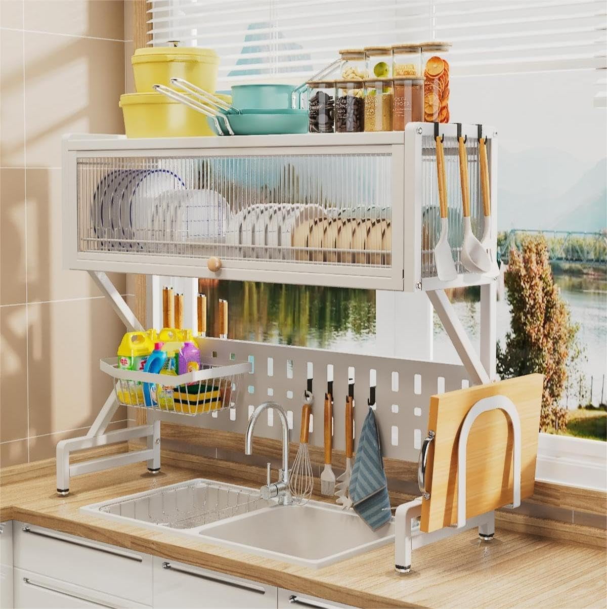 Freestanding Dish Rack with Large Capacity 2 Tiers Dish Drying Rack ...