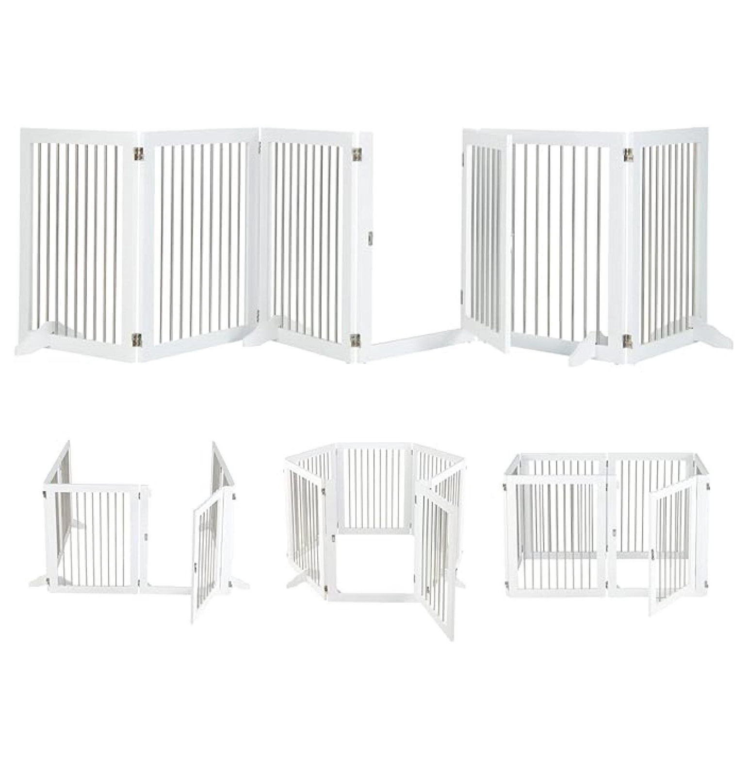 Freestanding Dog Gate, 144 Inch Extra Wide Pet Gate & Playpen, Foldable ...