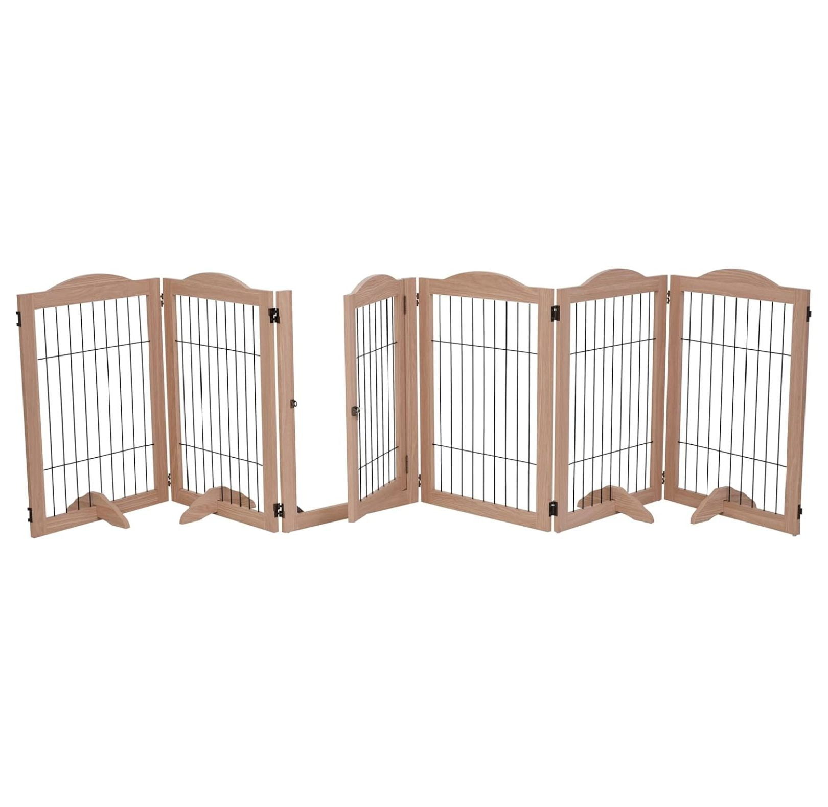 Freestanding Dog Gate with Door, 6 Panel 360° configurable Wooden Wire ...