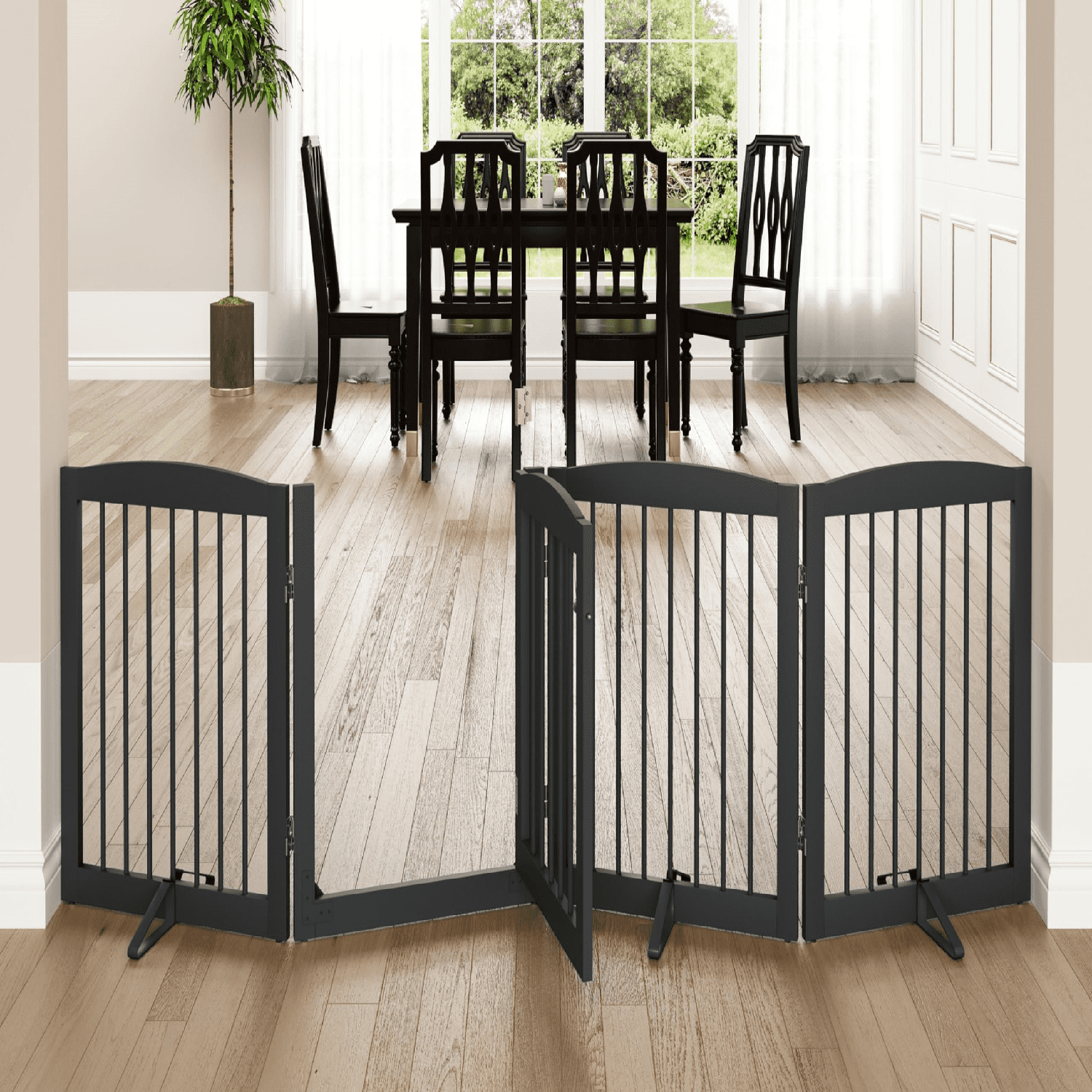 Freestanding Dog Gate with Door, Dog Gate for Stairs, 80 inch Wide Pet ...