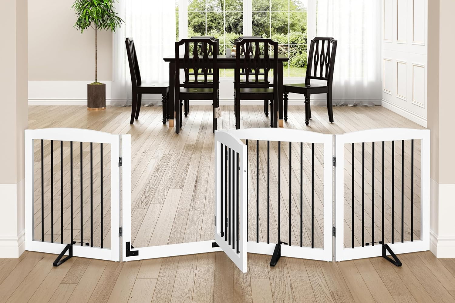 Freestanding Dog Gate with Door, Pet Gate for Stairs, 80 inch Wide Pet ...