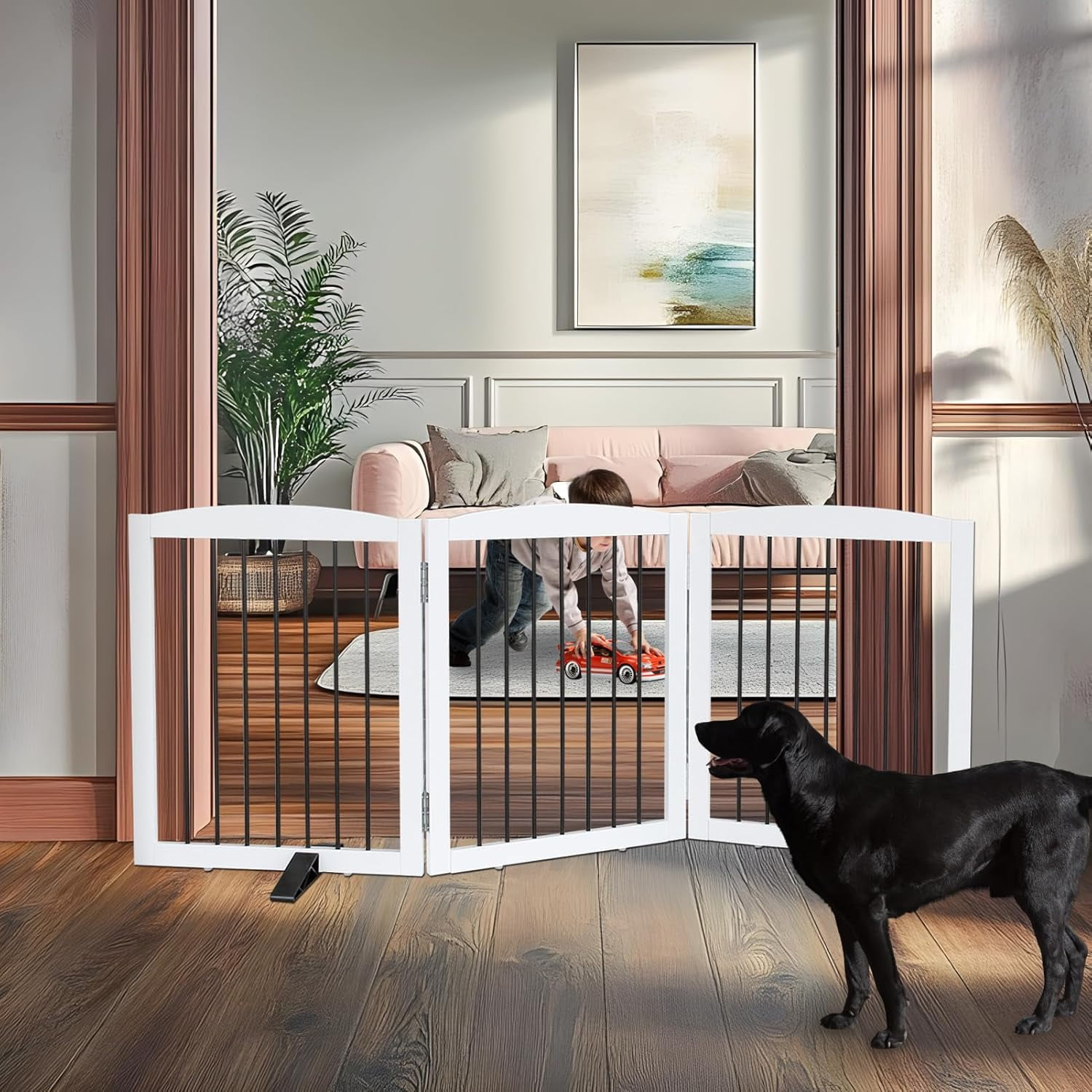 Freestanding Dog Gate Indoor Dog Gates for Doorways Foldable Wooden ...