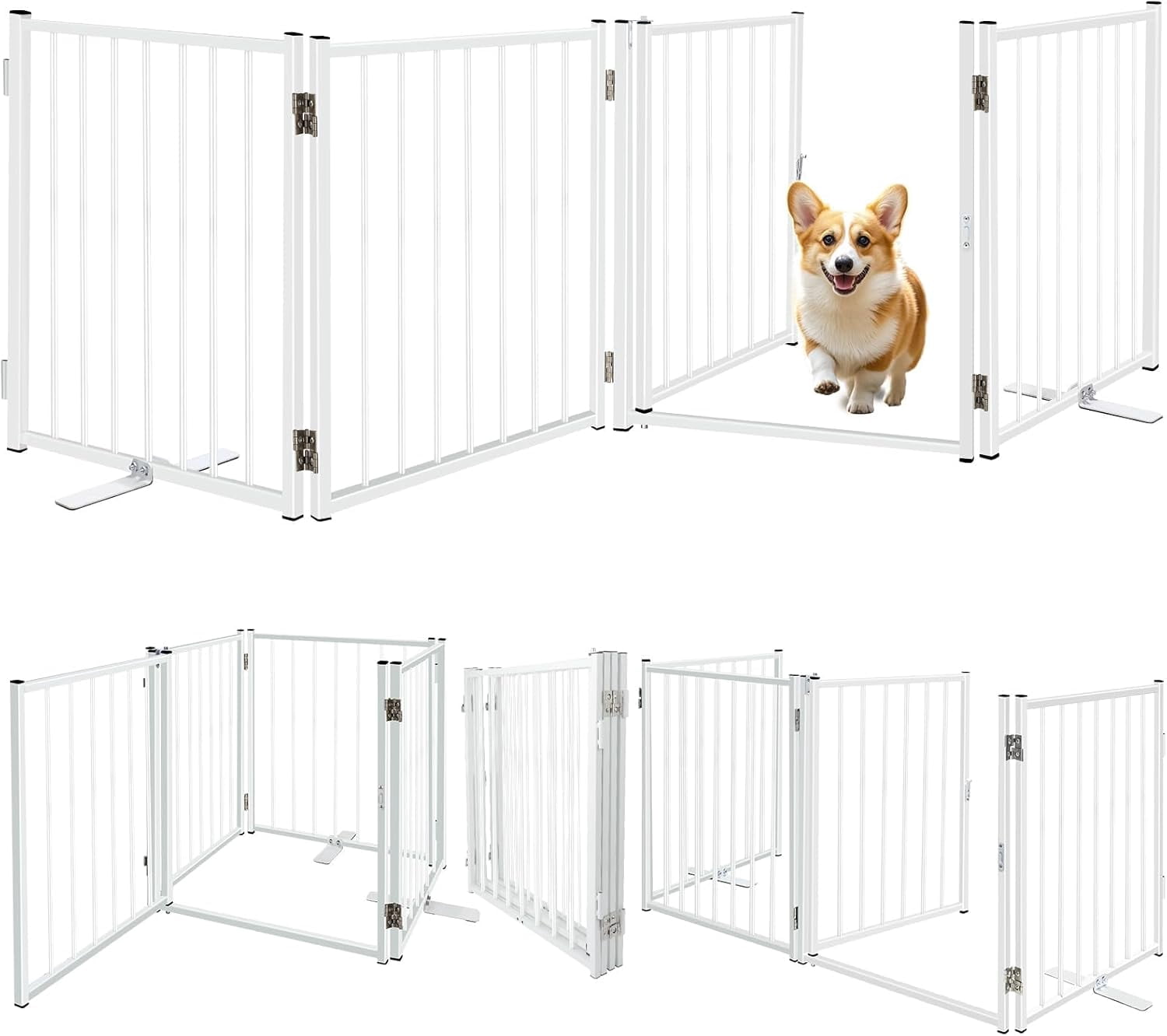 Metal Freestanding Dog Gate Puppy Gate 23.6 Inches Height Step Over Pet ...