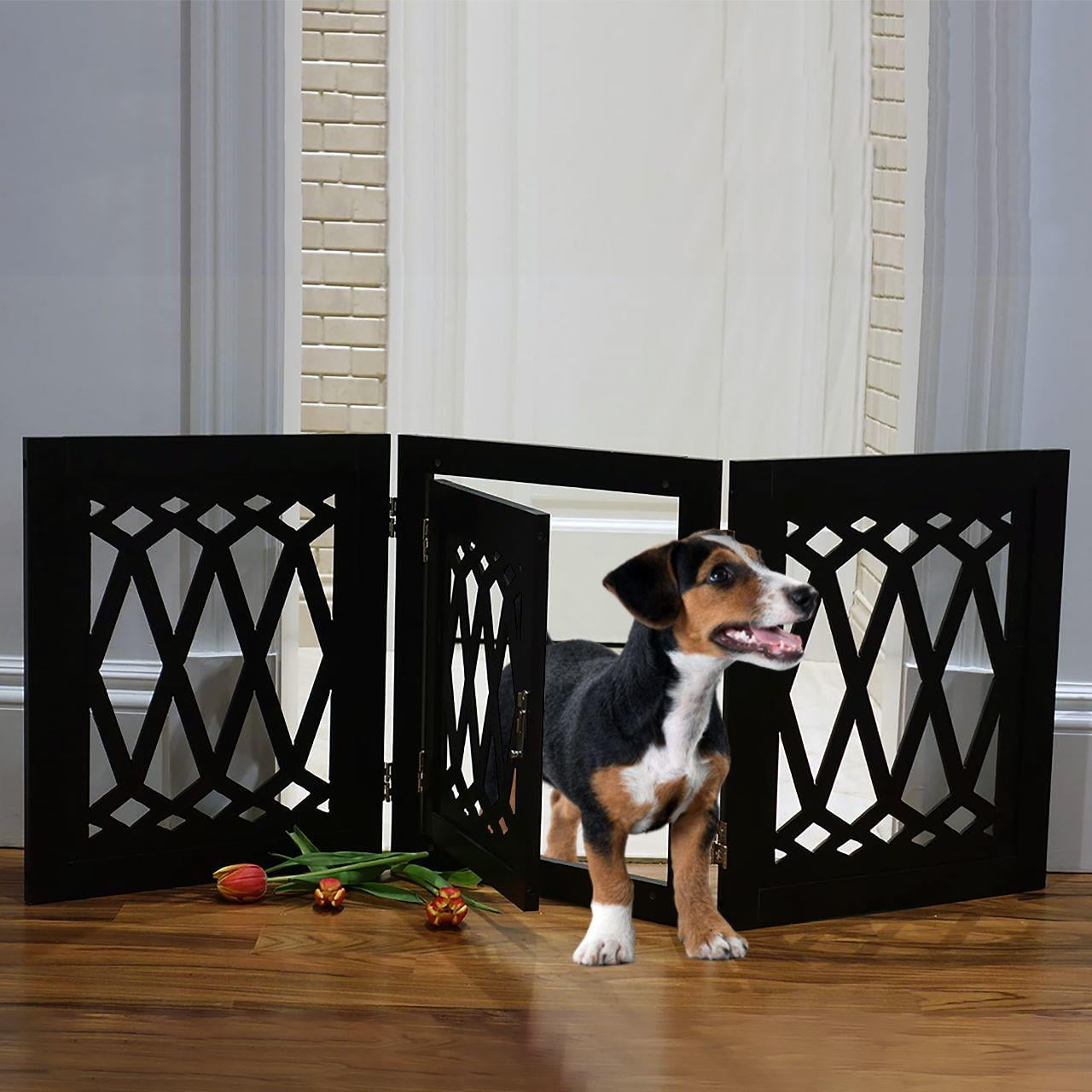 Freestanding Dog Gate With Walk Through Door, Expandable Decorative ...