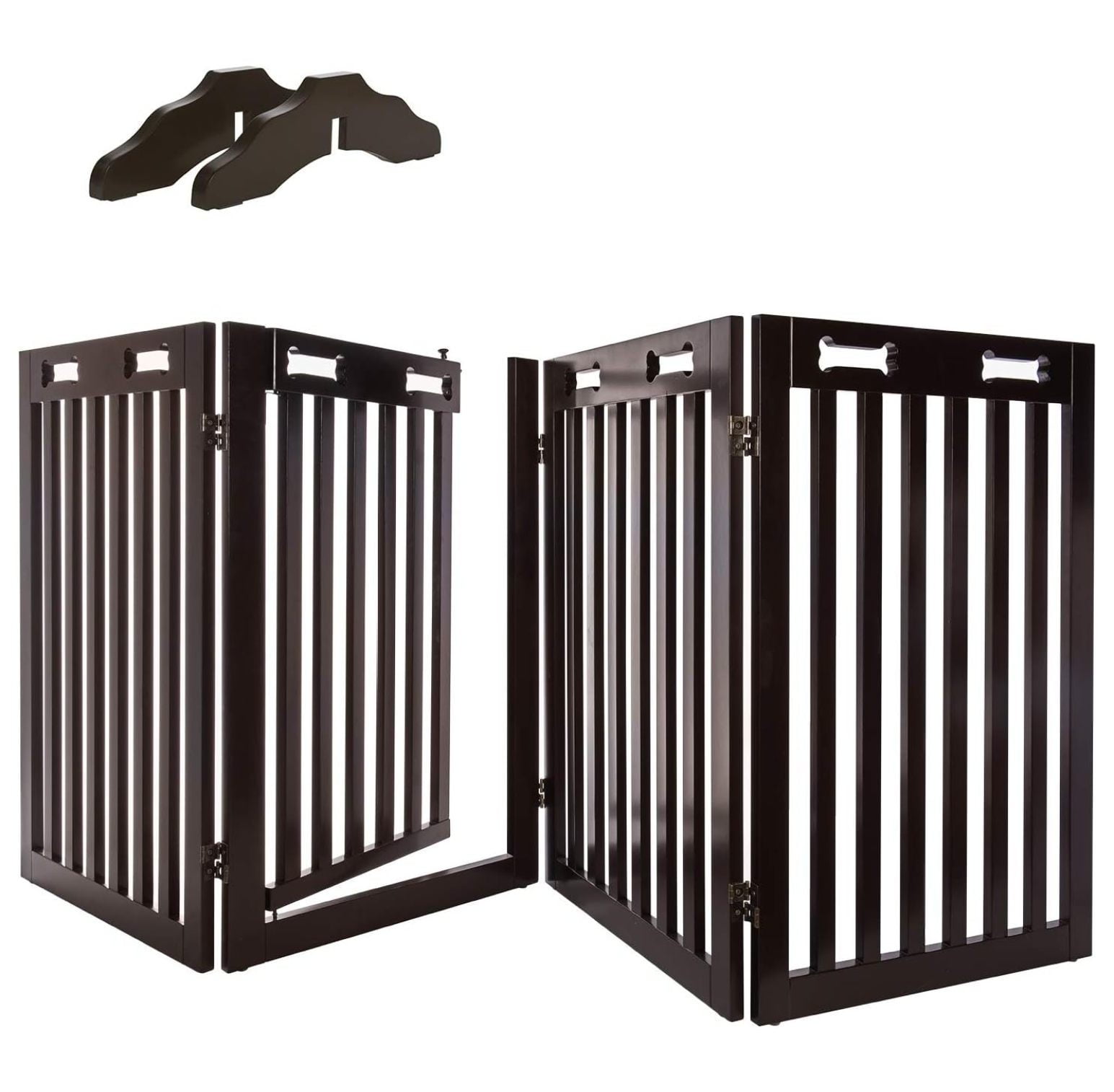 Freestanding Dog Gate with Door, 4 Panel 360 configurable Wooden Fence ...