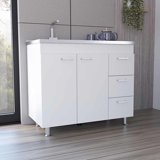 Freestanding Double - Door White Bedroom Cabinet | 3 Drawer and Shelf ...