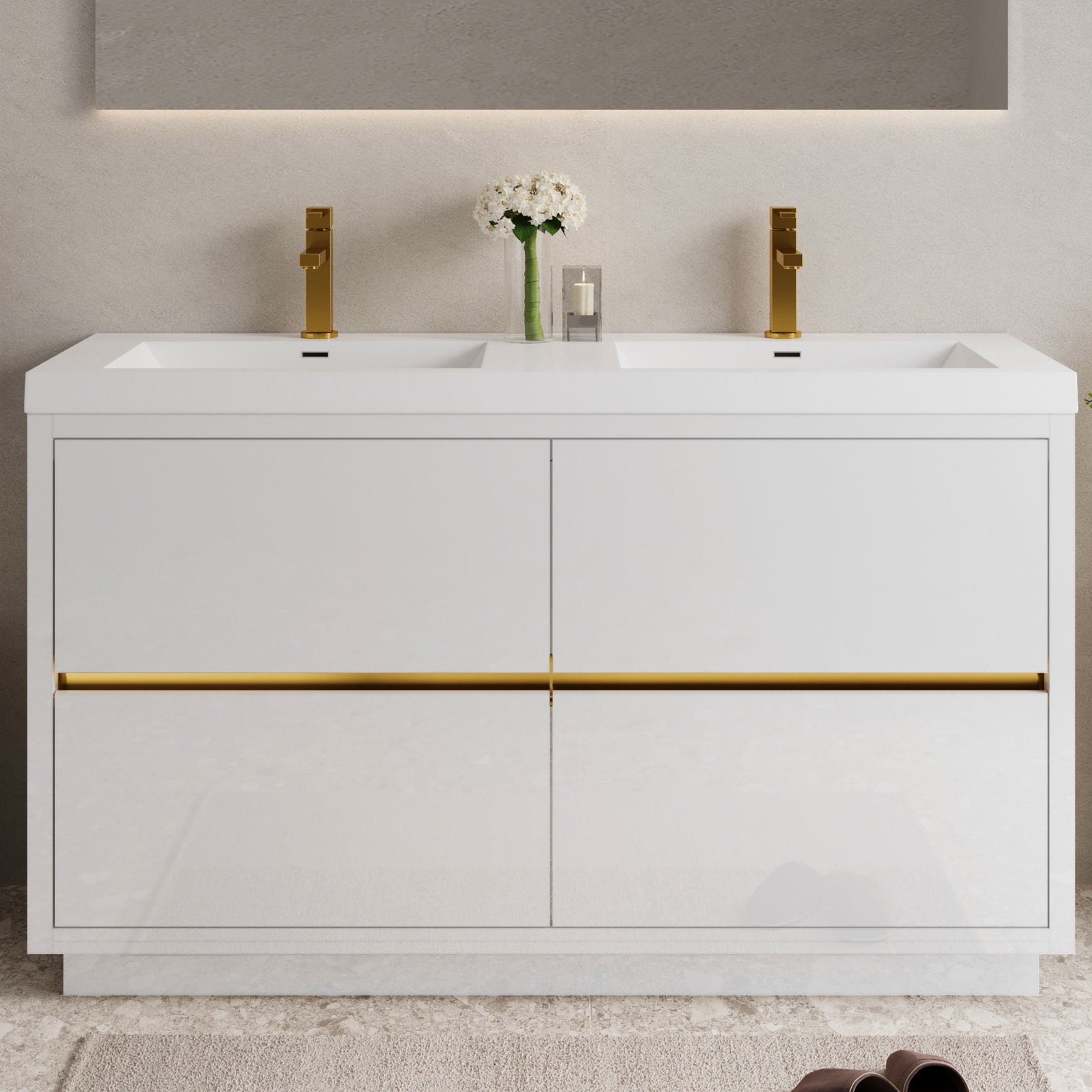 Freestanding Double Sink Vanity / Stone Resin Countertop, Invisible ...