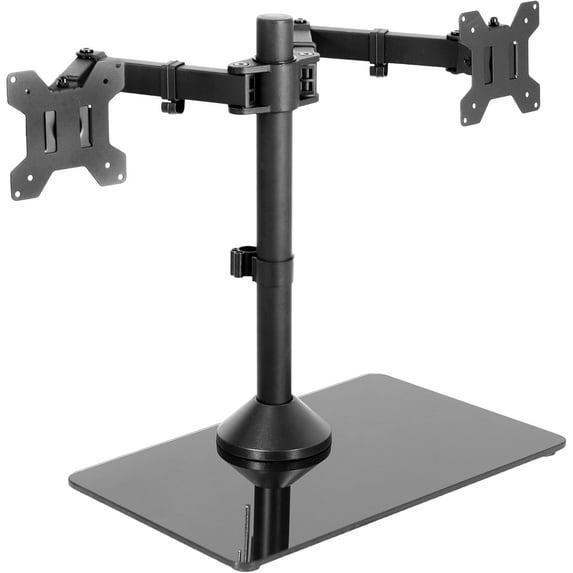 Freestanding Dual Monitor Stand with Sleek Glass Base and Adjustable ...