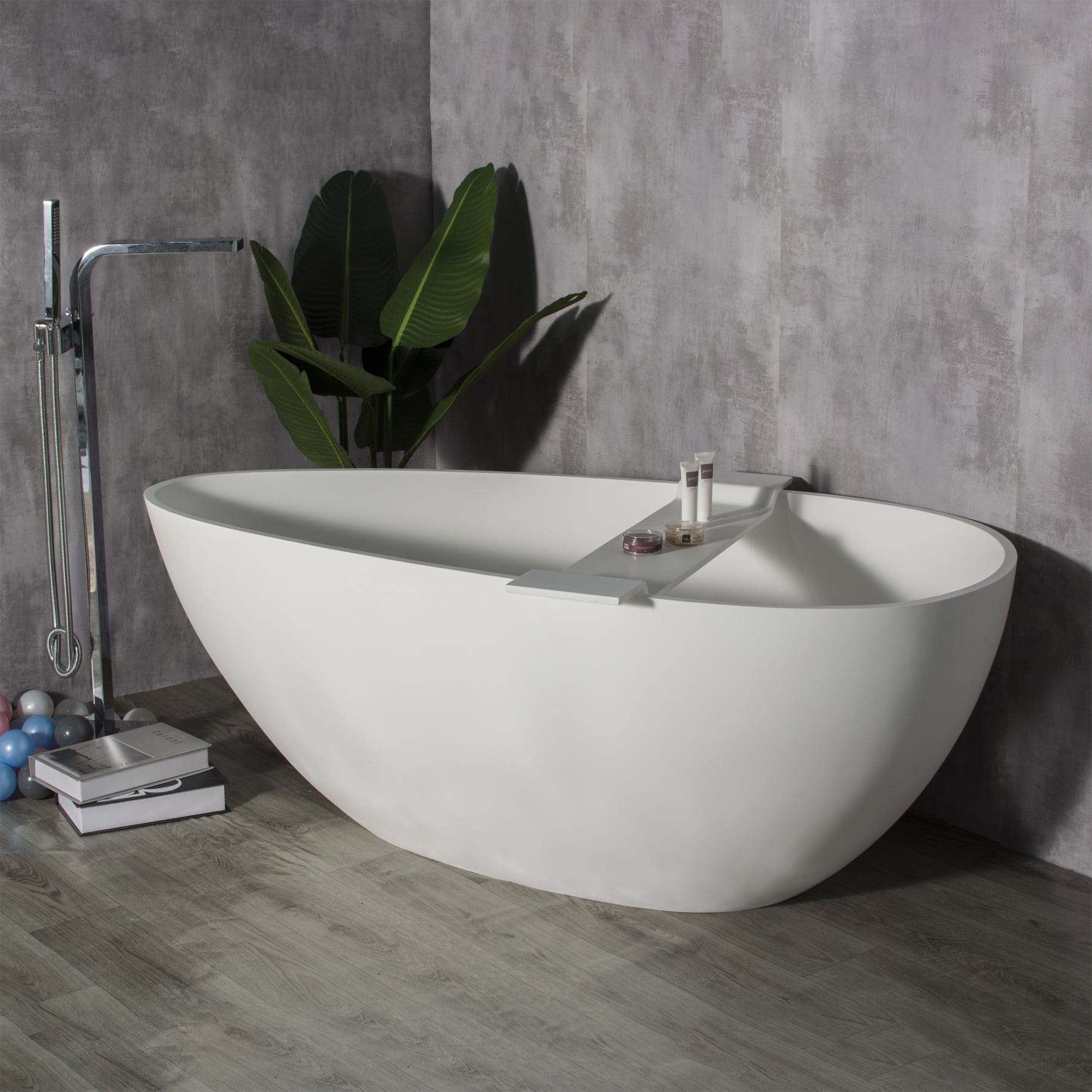 Freestanding Egg Shaped Bathtub 59 Inch Stone Resin Solid Surface ...