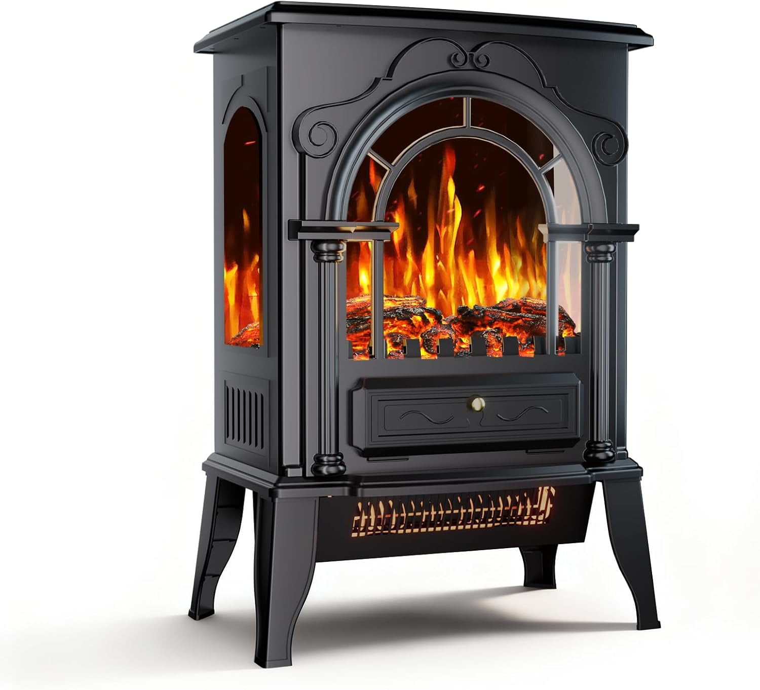 Freestanding Electric Fireplace Stove with 3D Flame Effect, 1500W/1000W ...