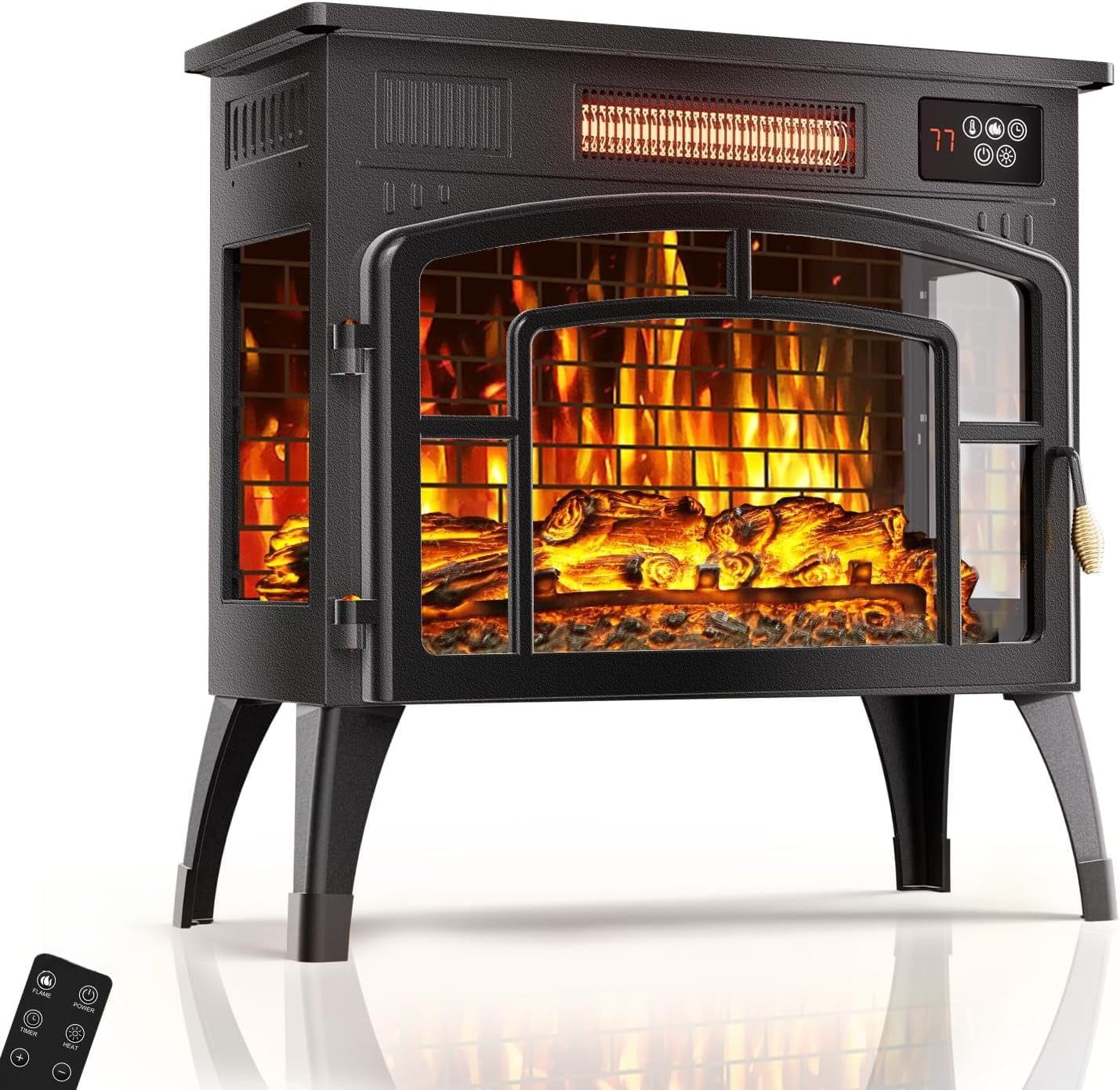 Freestanding Electric Fireplace Stove with Remote Control, 1500W ...