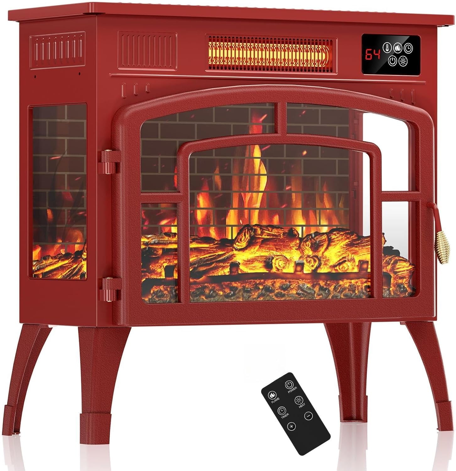 Freestanding Electric Fireplace Stove with Remote Control, 750W/1500W ...