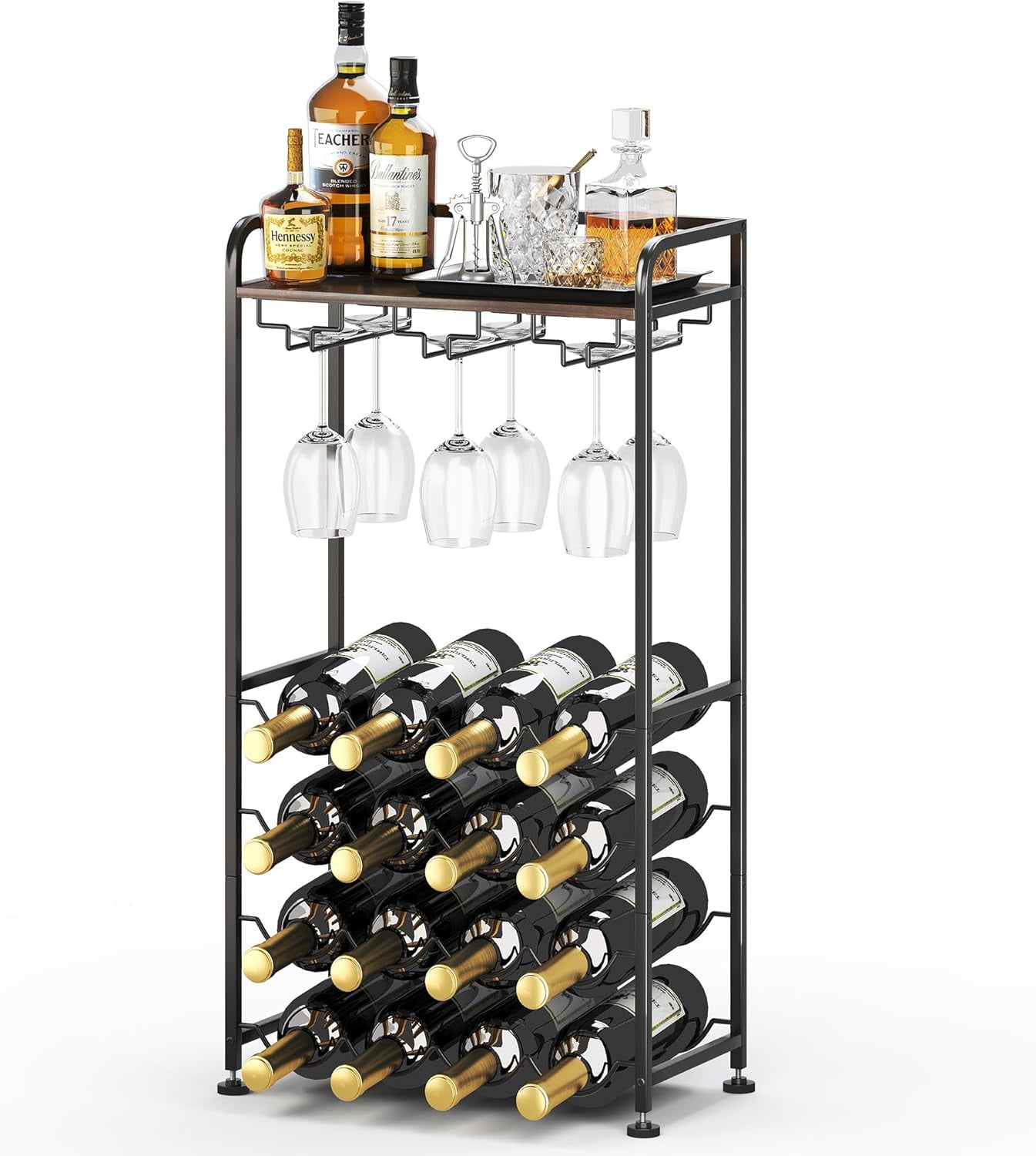 Freestanding Floor Wine Rack,16 Bottles Wine Shelf for Kitchen,Dining ...