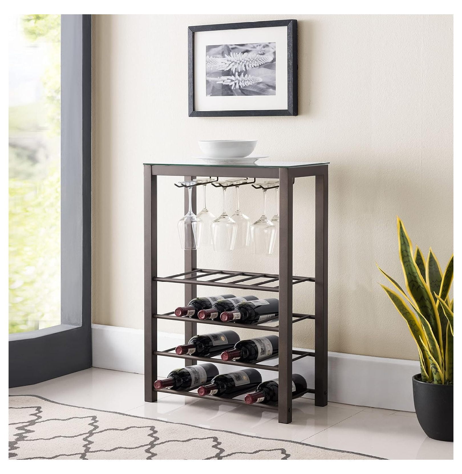 Freestanding Floor Wine Rack Storage Table - Hold 20 Bottles with Glasses Holder - Walmart.com