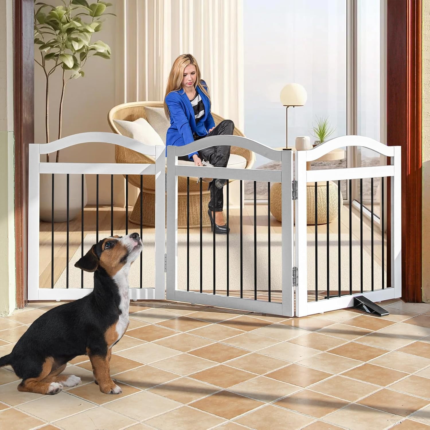 Freestanding Foldable Dog Gate Indoor, Pet Gate for Doorways, Dog Fence ...