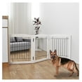 Freestanding Foldable Dog Gate for House Extra Wide Wooden White Indoor ...