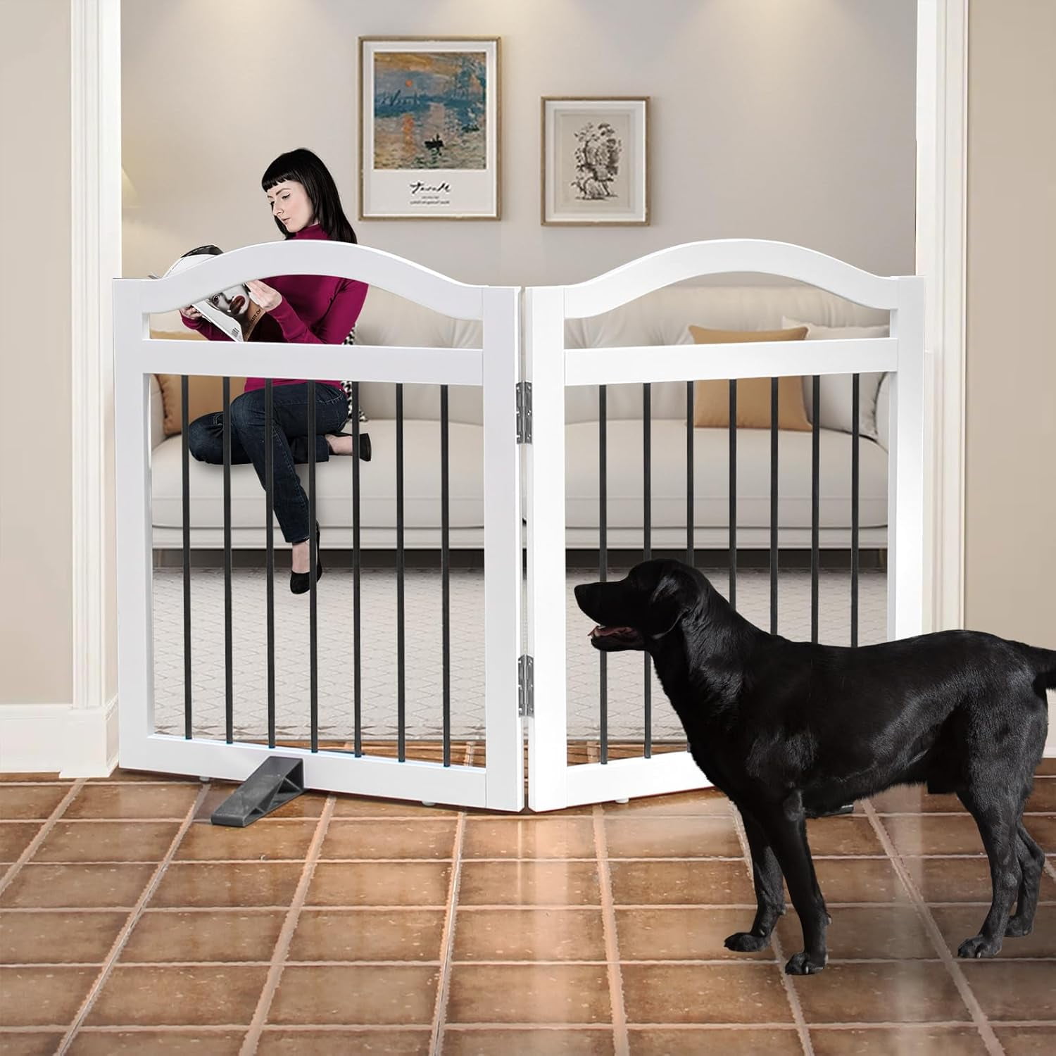Freestanding Foldable Pet Gate for Indoor Use, Dog Gate for Doorways ...