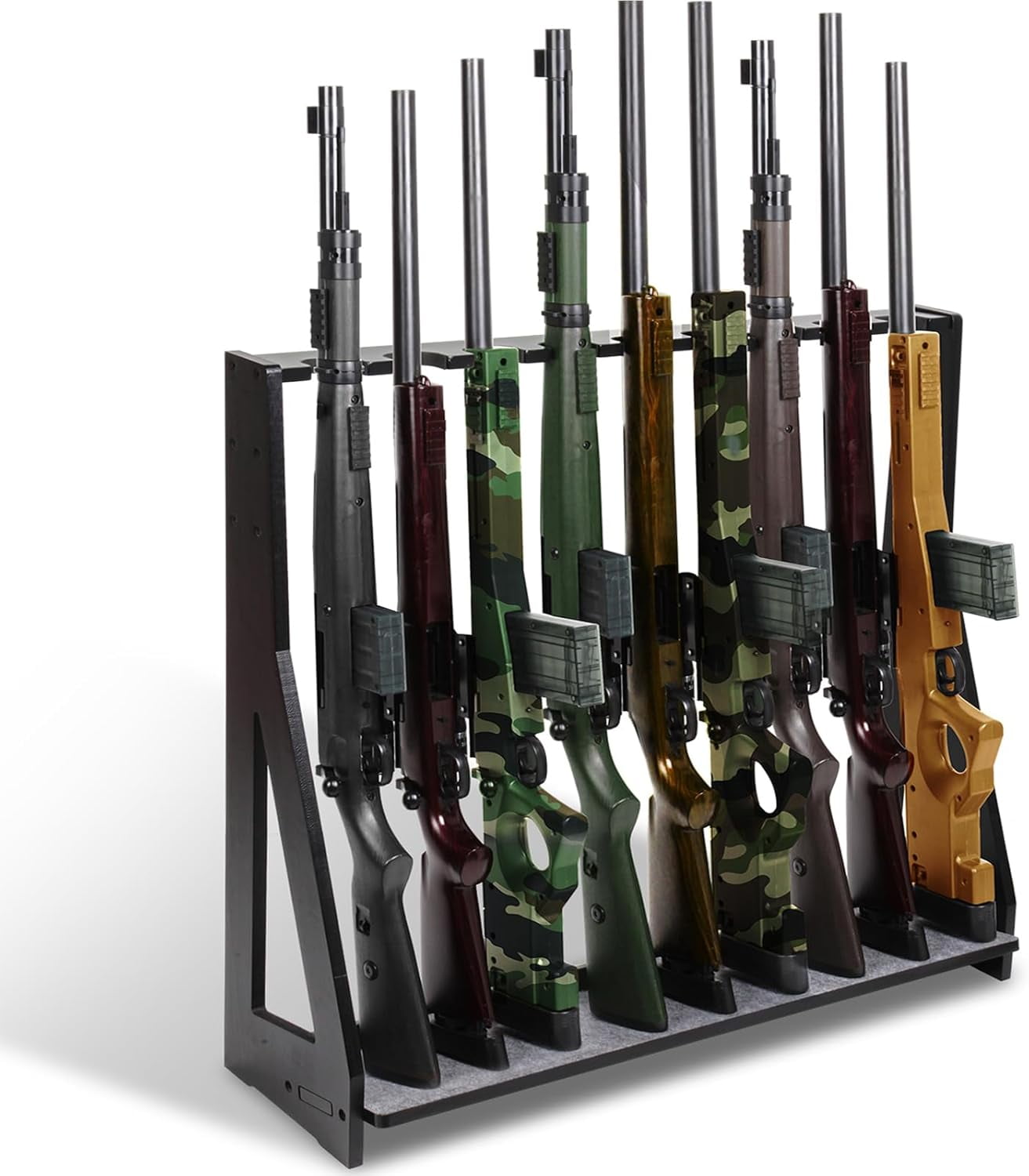 The Freestanding Gun Rack, Wood Rifle Gun Rack Hold 9 Guns, Gun Display ...