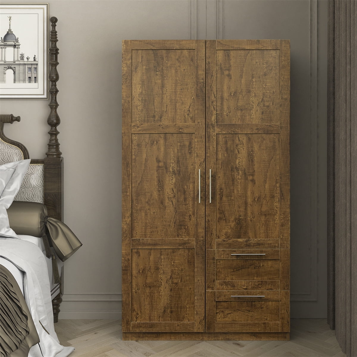 Freestanding High Wardrobe,BedroomStorage Cabinet with 2 Doors,2 ...