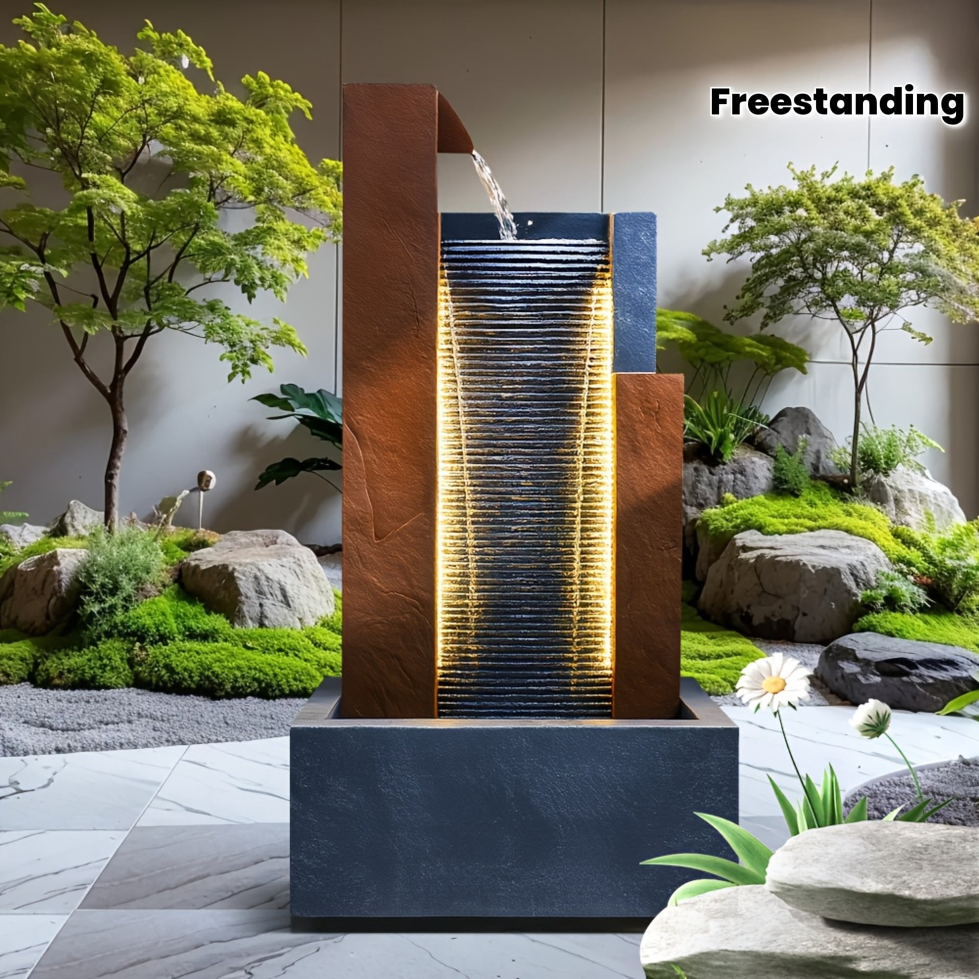 Freestanding Indoor Water Fountain with LED Lights and Pump, Floor ...