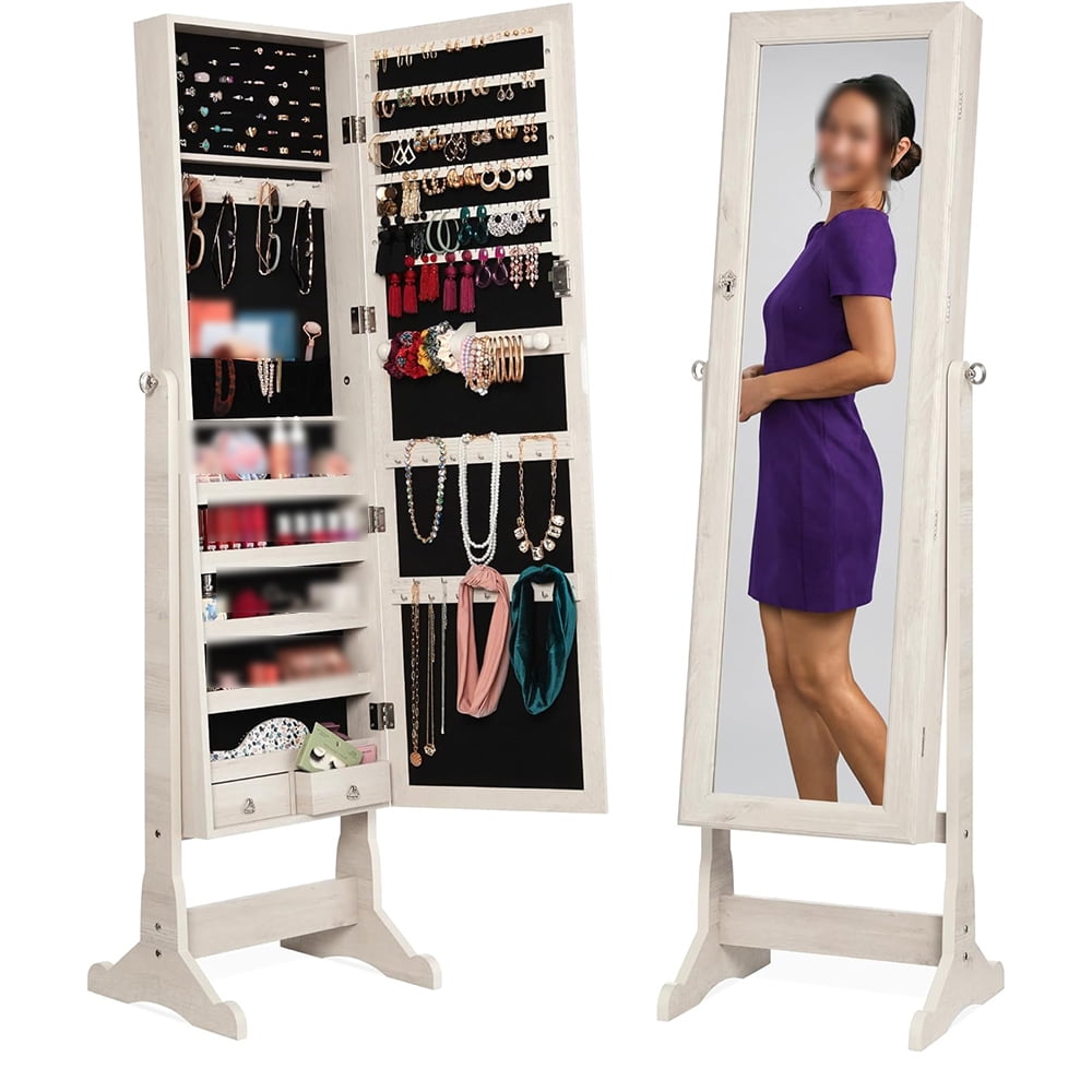 Freestanding Jewelry Armoire Cabinet, Full Length Standing Mirror ...