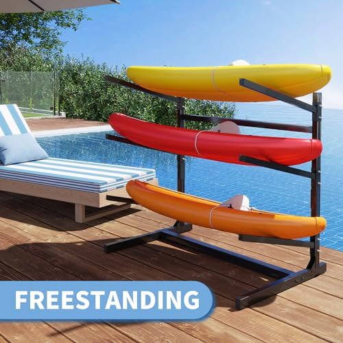 Freestanding Kayak Storage Rack for 3 Kayaks,Heavy Duty Kayak Holder ...