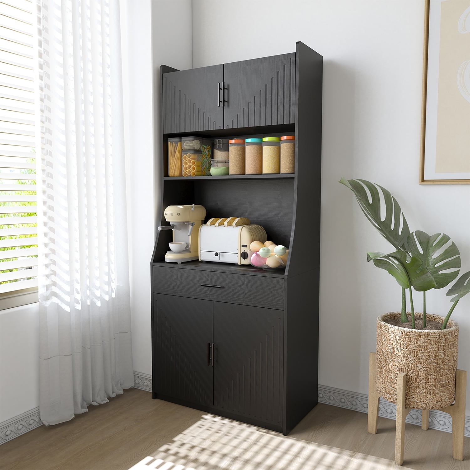 Freestanding Kitchen Pantry Storage Cabinet with Charging Station ...