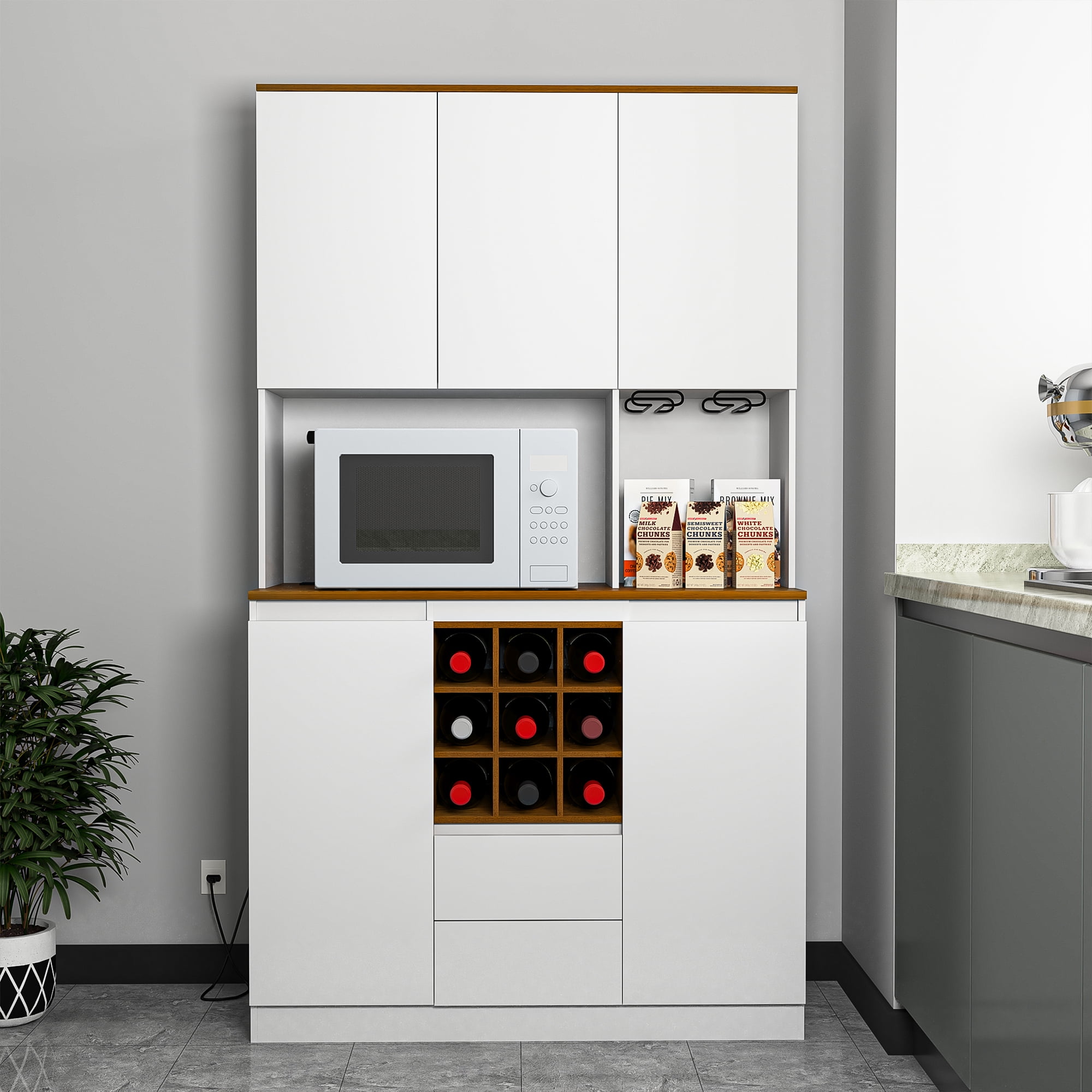 Resenkos Freestanding Kitchen Pantry Storage Cabinet with Buffet, Power ...