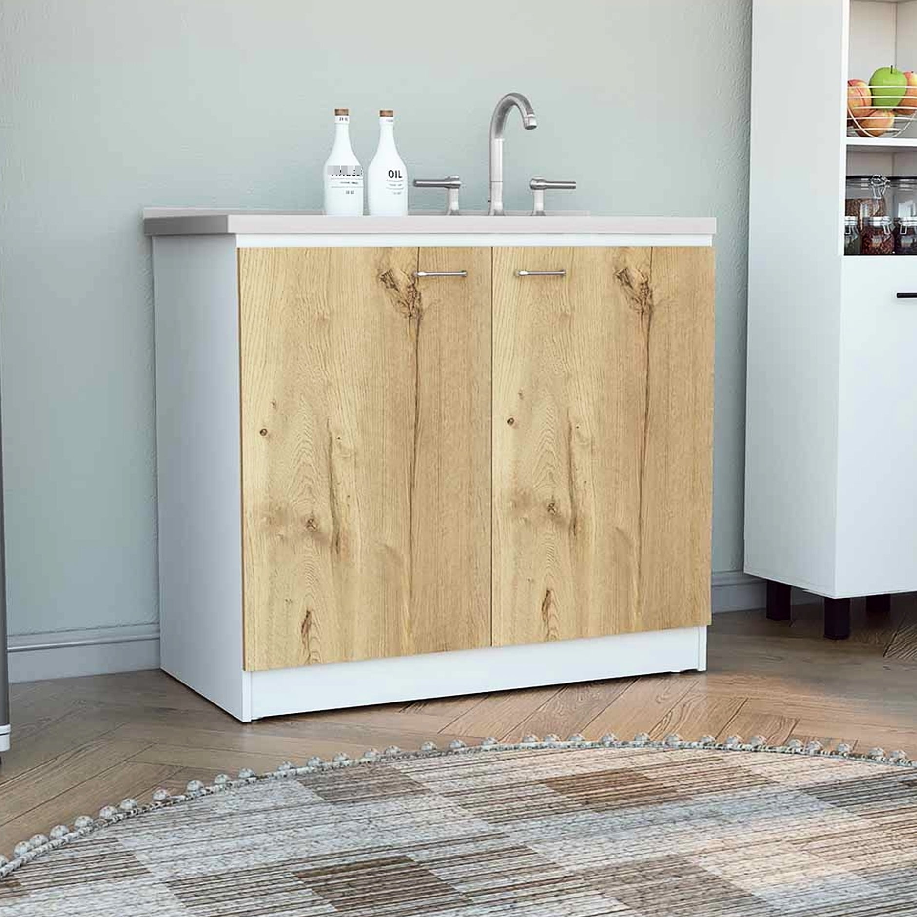 Freestanding Kitchen Sink Cabinet - Stainless Steel Double Door, One ...