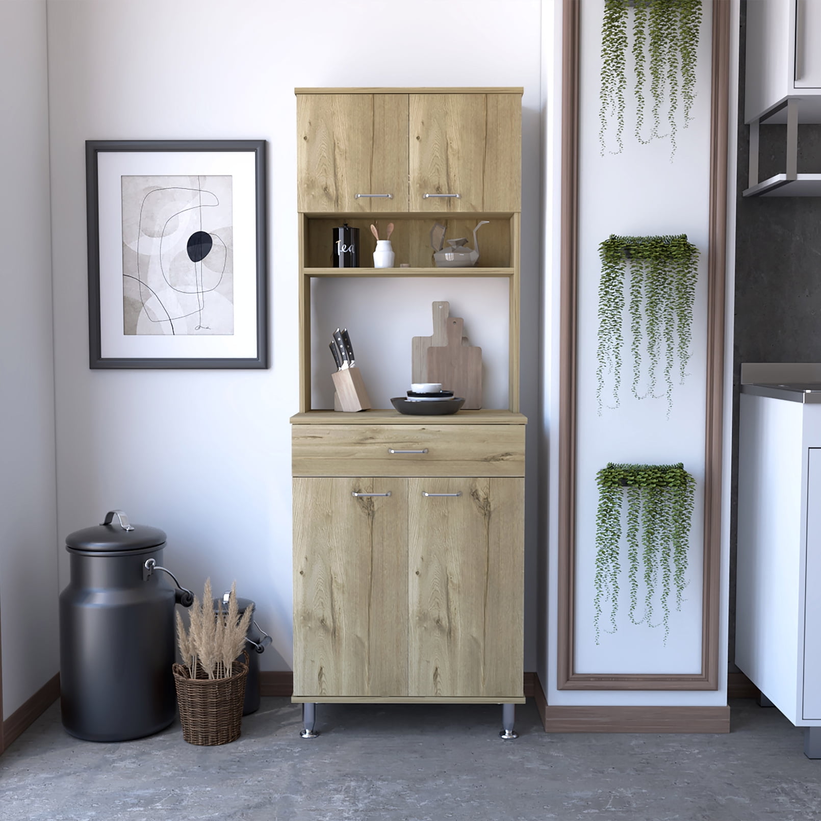 Freestanding Kitchen Storage Cupboard with Drawer & Microwave Shelf ...