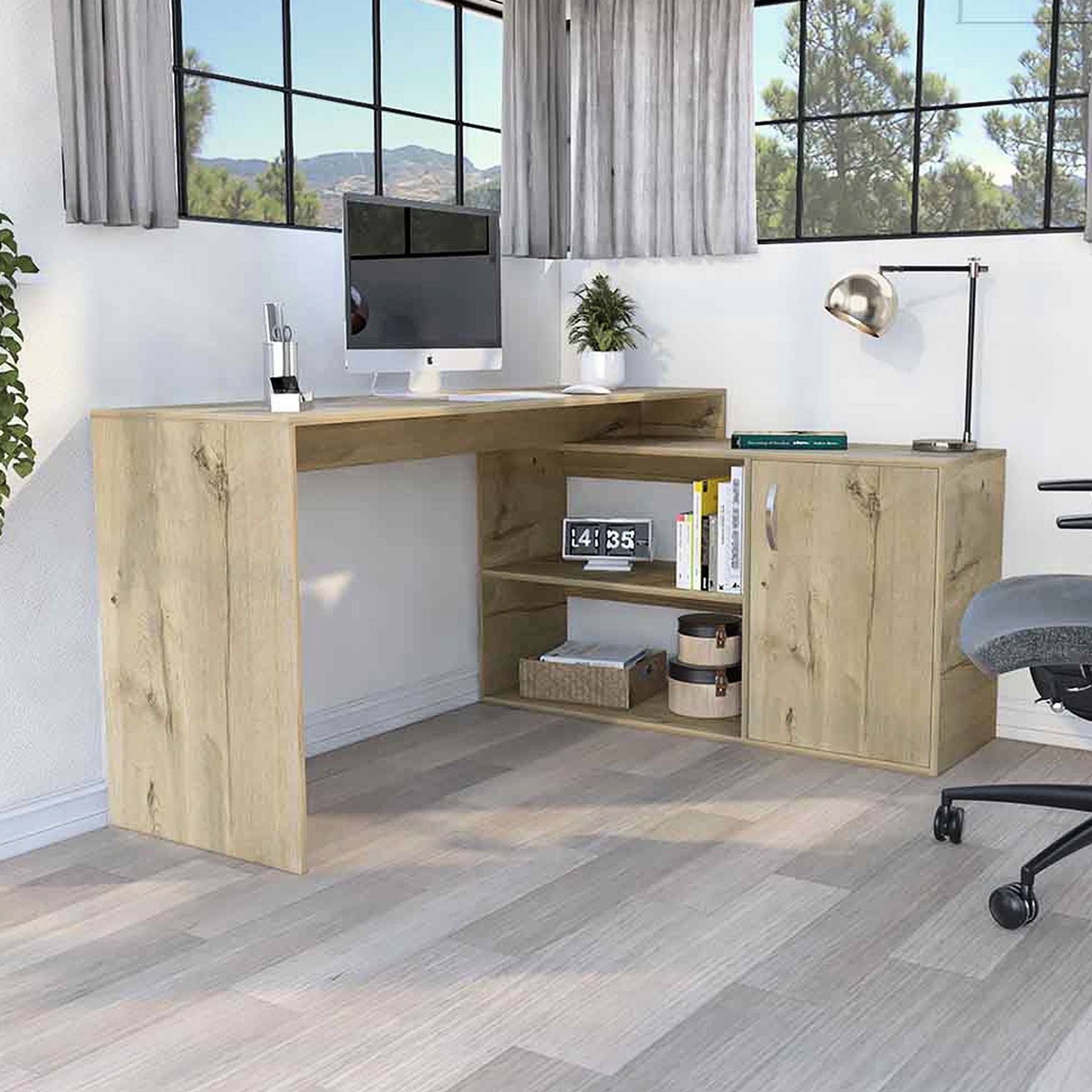 Freestanding L-Shaped Office Computer Desk | Against Wall, Good for Office Equipment | Particle ...