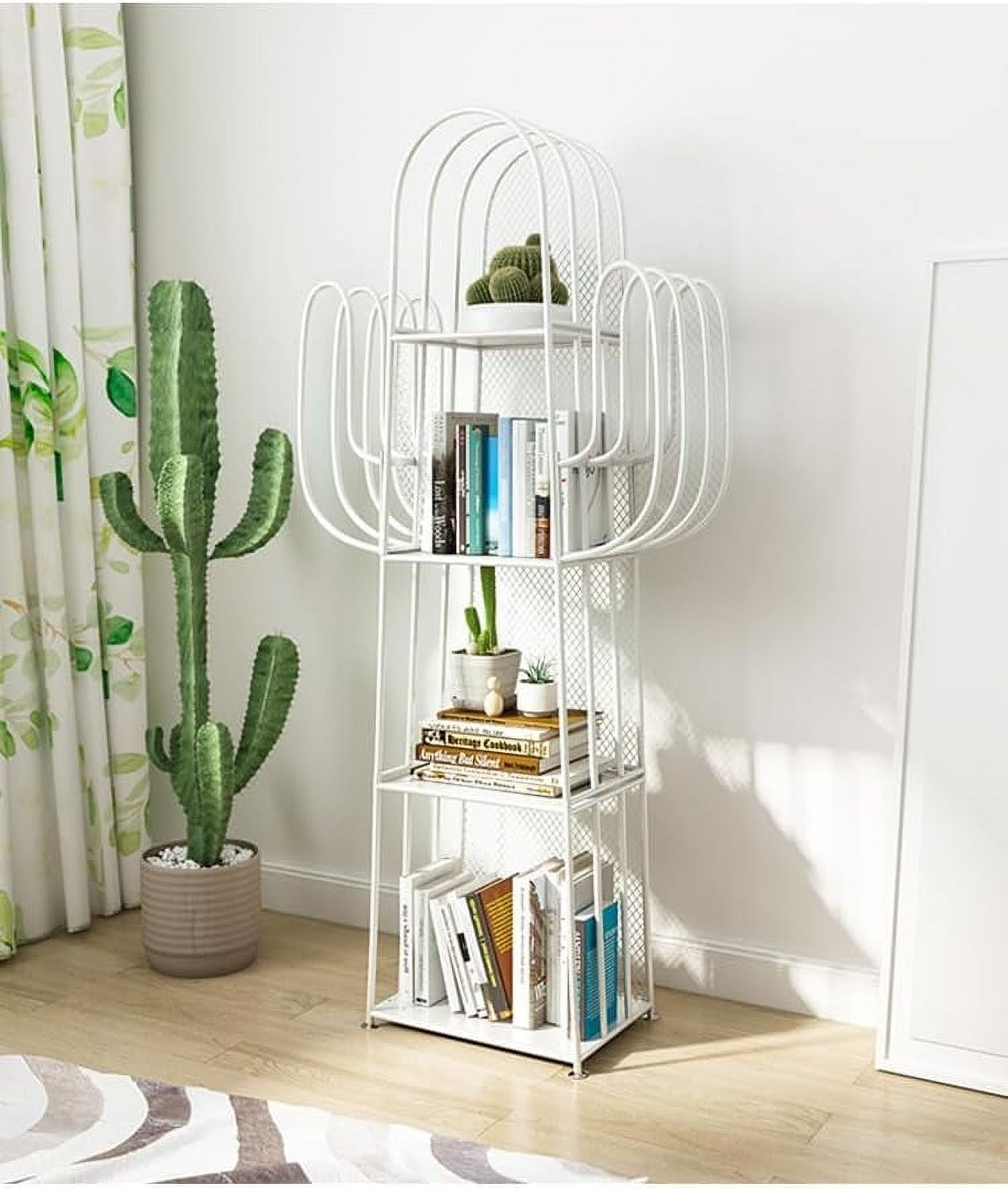 Freestanding Ladder Bookshelf,Cactus Bookcase Storage Organizer, Green ...