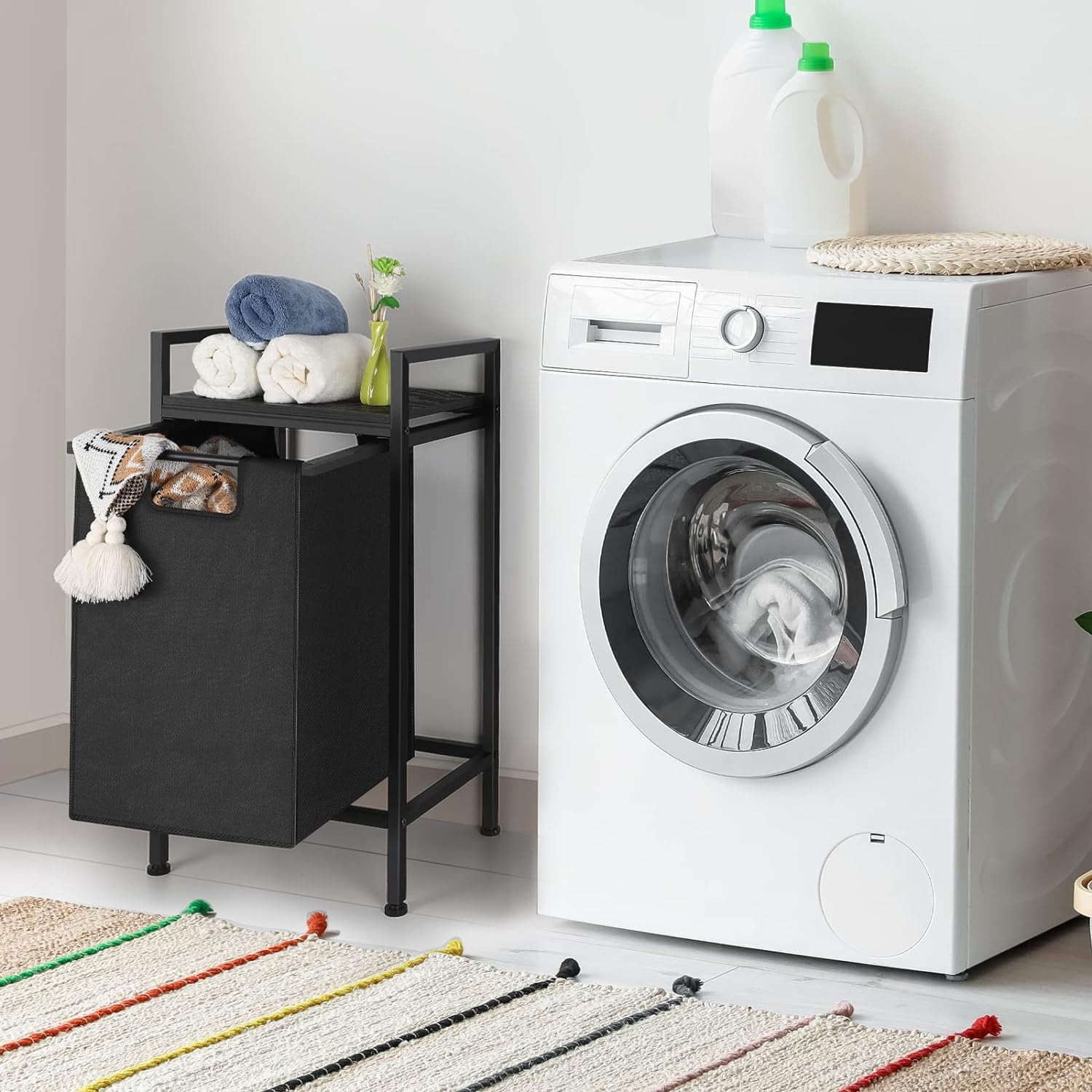 Freestanding Laundry Hamper w/Shelf Laundry Sorter Pull Out Bag Laundry ...