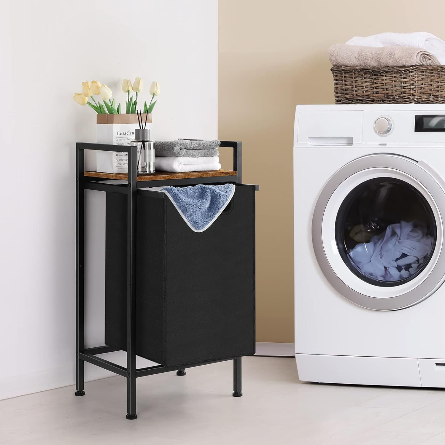 Freestanding Laundry Hamper w/Shelf Laundry Sorter Pull Out Bag Laundry ...