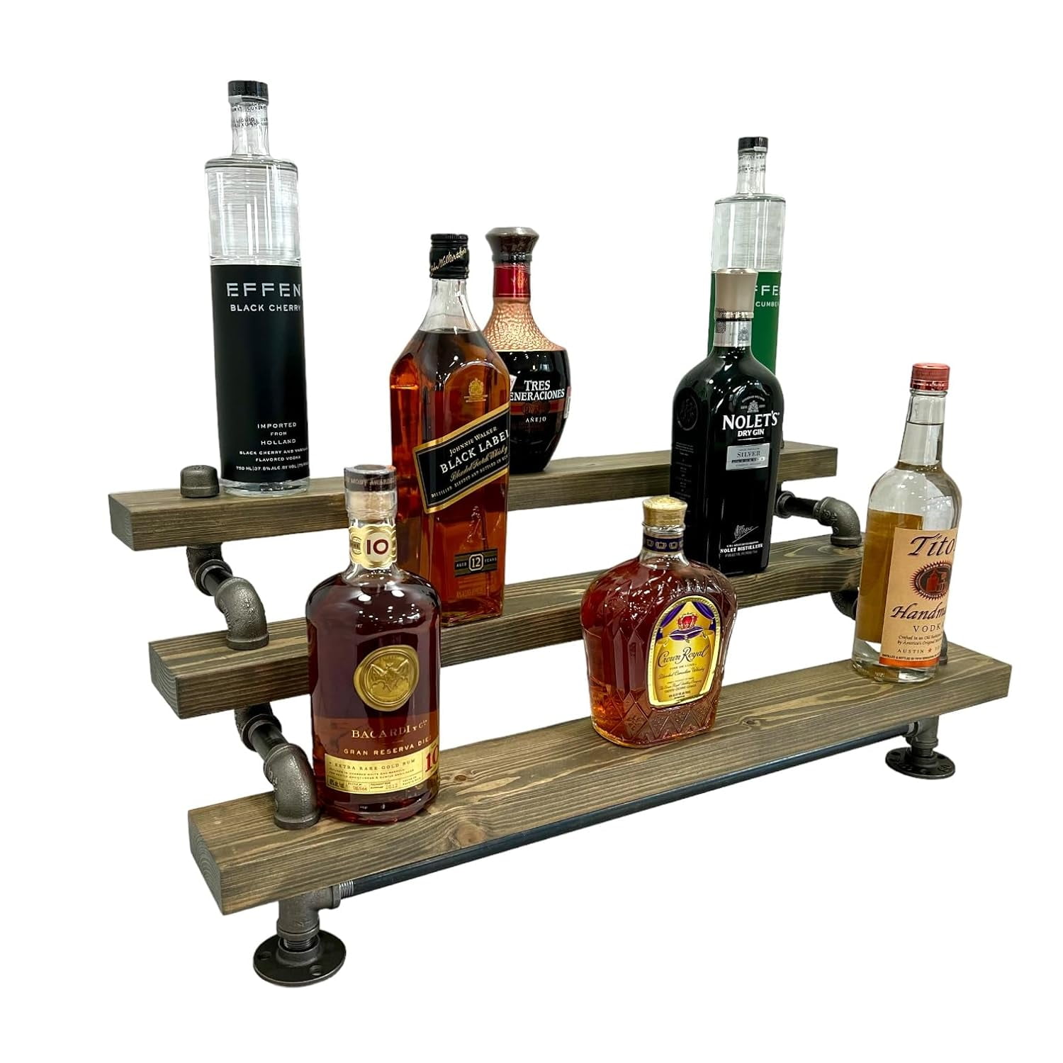 Freestanding Liquor Shelf | 3 Tier Industrial Bar Display | Liquor ...