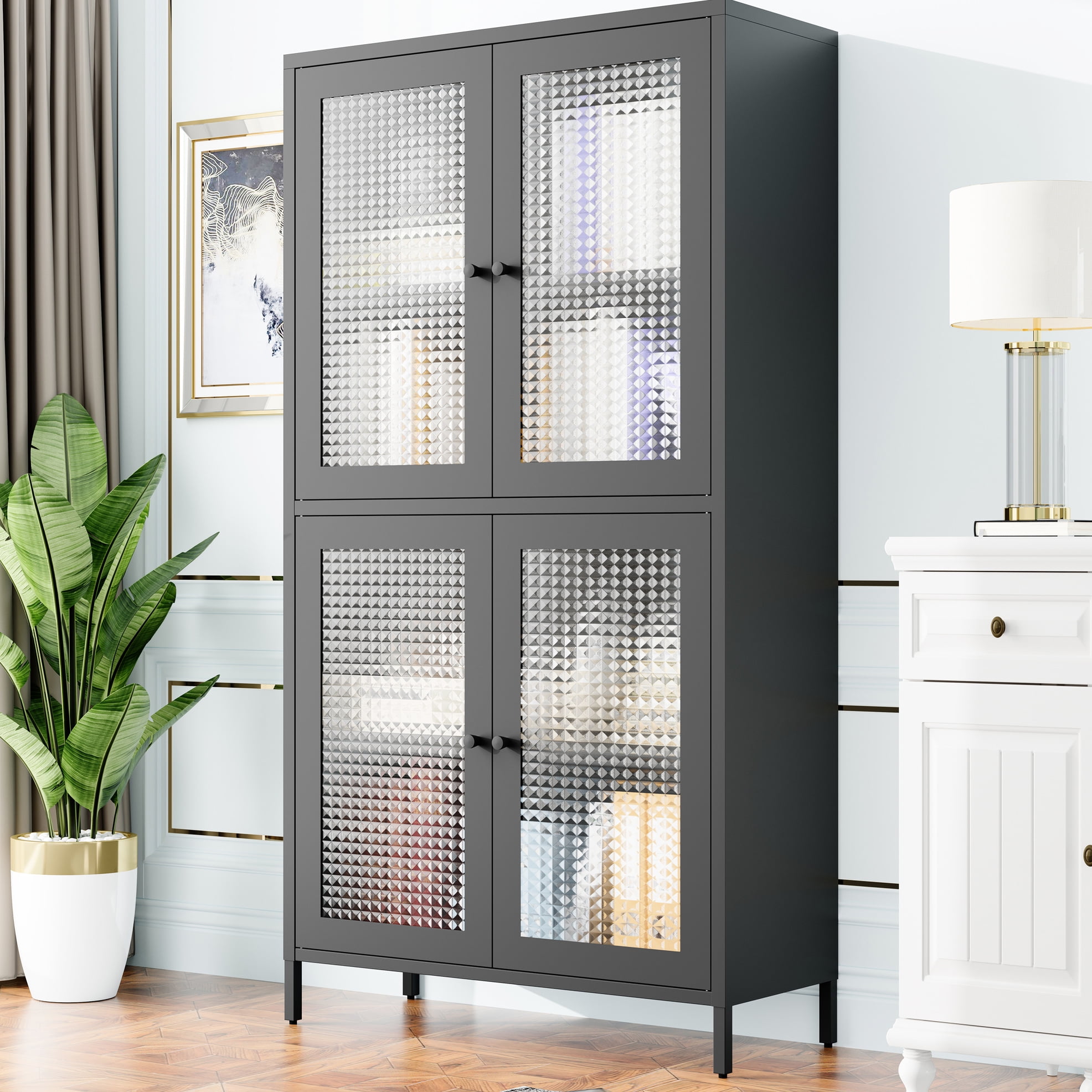 Freestanding Metal Cabinet With 4 Shelves For Home Office Organization ...