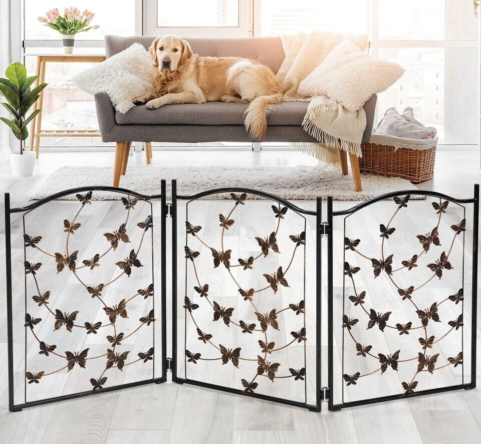 Large Freestanding Metal Folding Pet Gate, Indoor & Outdoor Dog & Cat ...