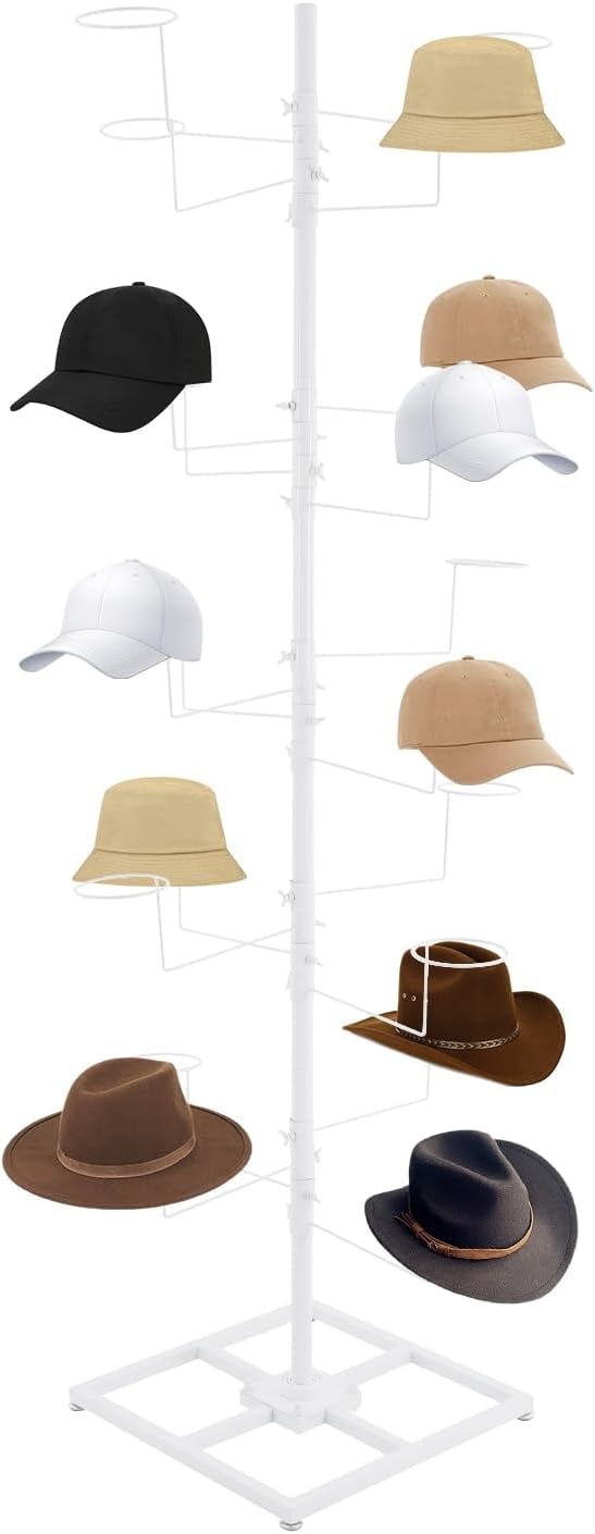 Freestanding Metal Hat Organizer Rack with 20 Hat Holders, Rotating Hat ...