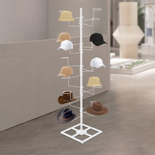 Freestanding Metal Hat Organizer Rack with 20 Hat Holders, Rotating Hat ...