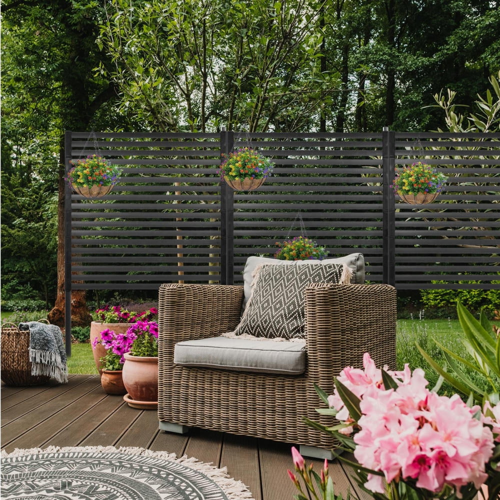 Freestanding Metal Privacy Fence Panel 2.8ftx4ft, Outdoor Slatted ...